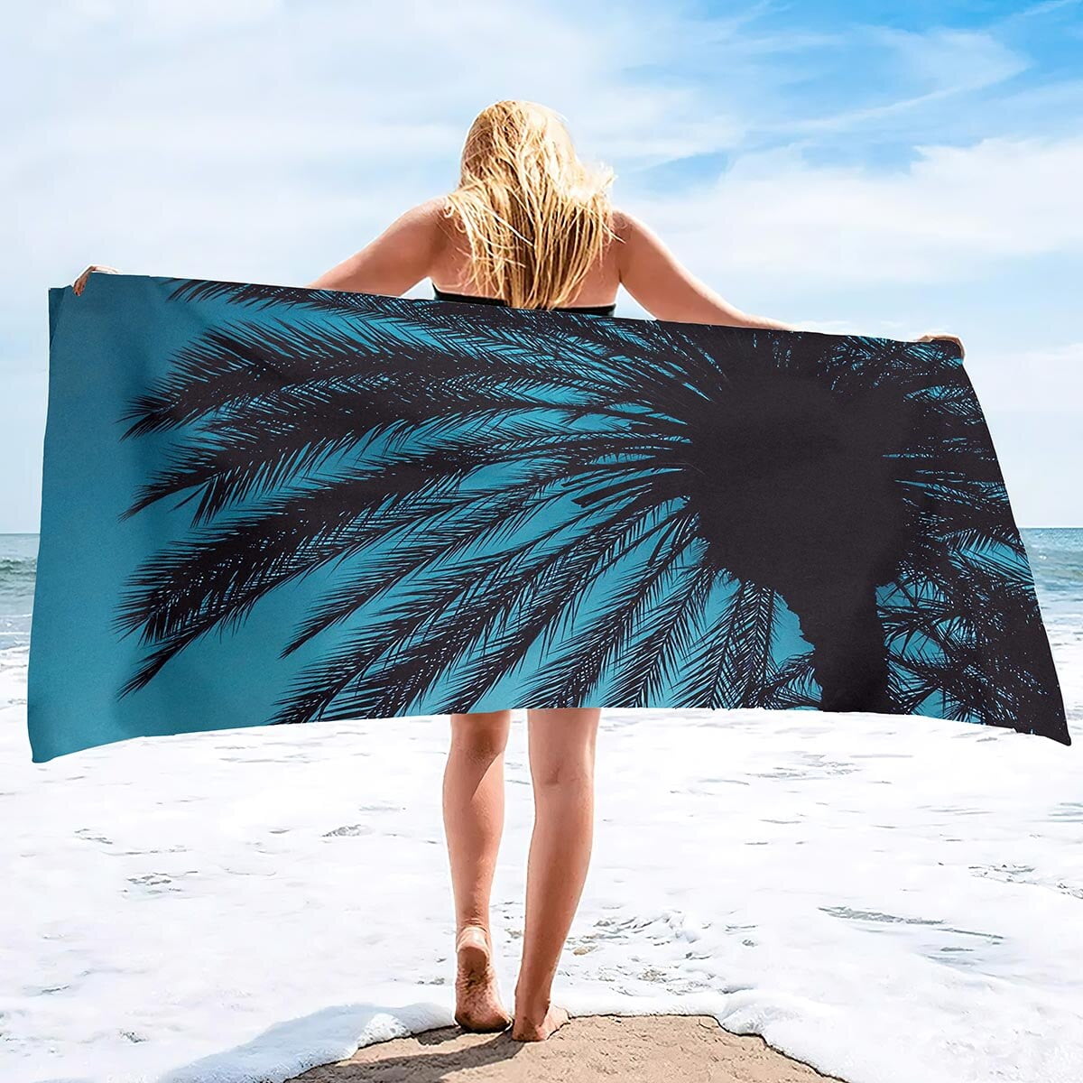 Beach Towel Palm Leaves Pattern Oversized Microfiber Tropical Beach ...