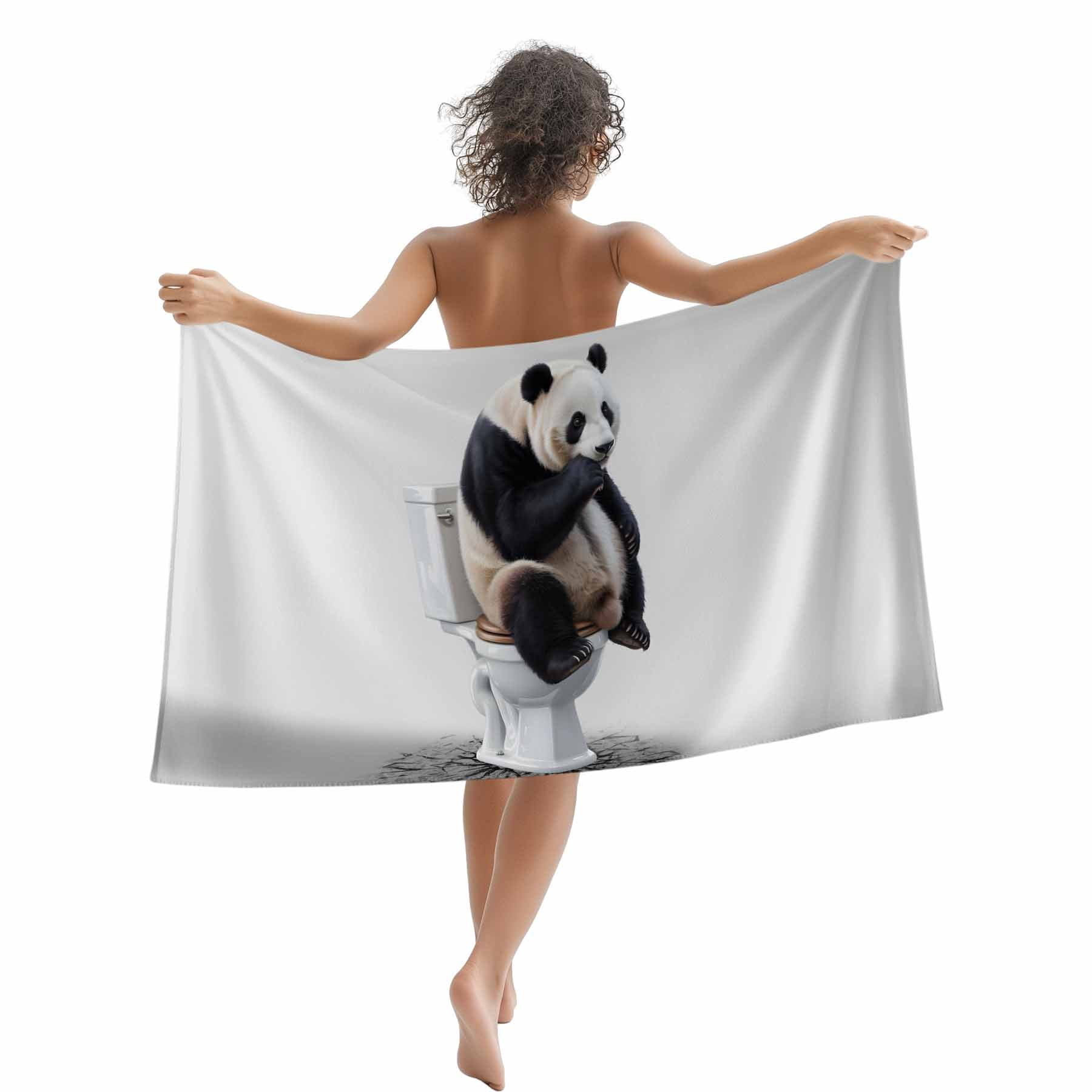 Beach Towel Panda Sitting on The Toilet Bath Pool Towels Funny Animal ...