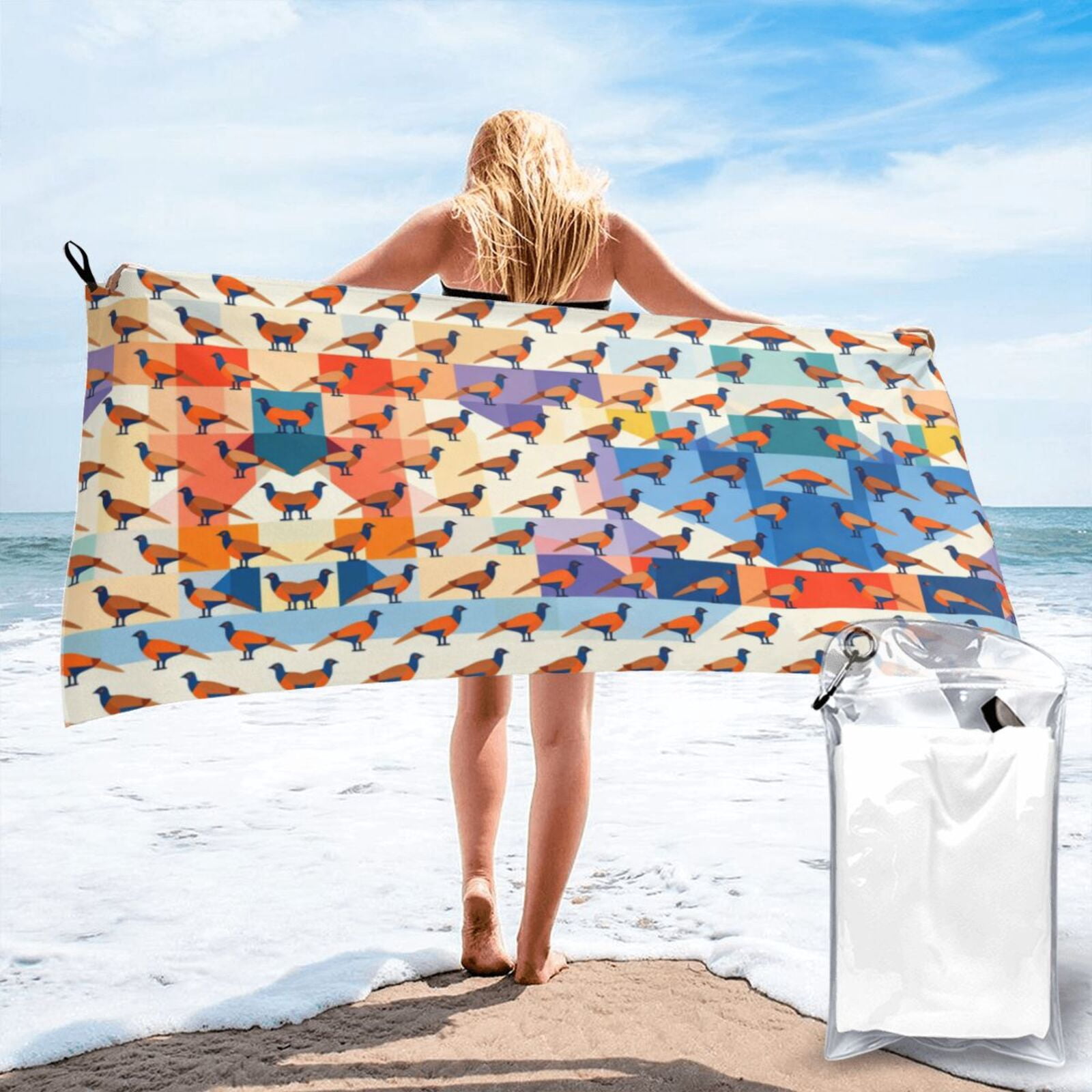 Beach Towel Pheasant Art Pattren Thin Sand Free Towels Travel Swim Pool ...