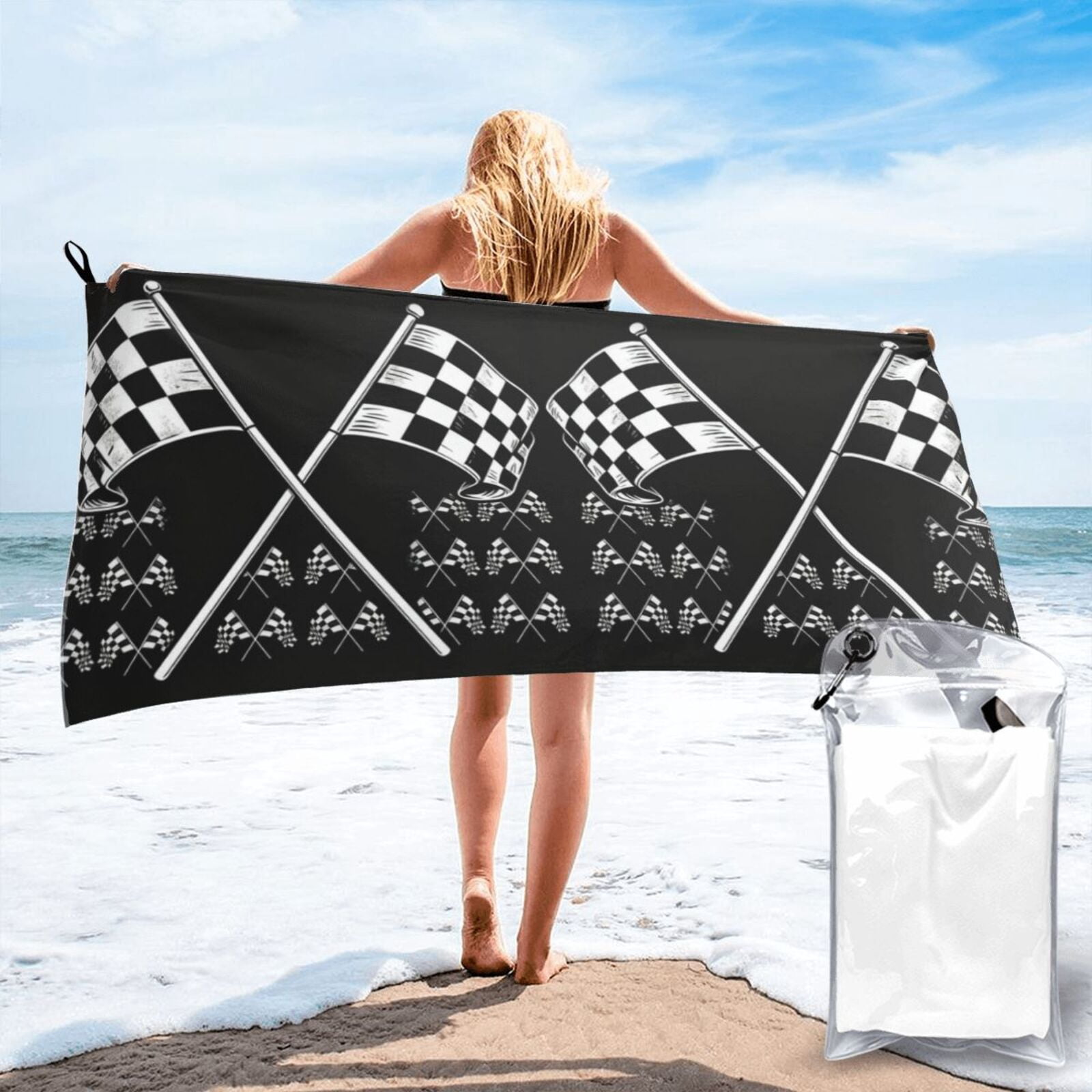 Beach Towel Racing Checkered Flag Thin Sand Free Towels Travel Swim ...