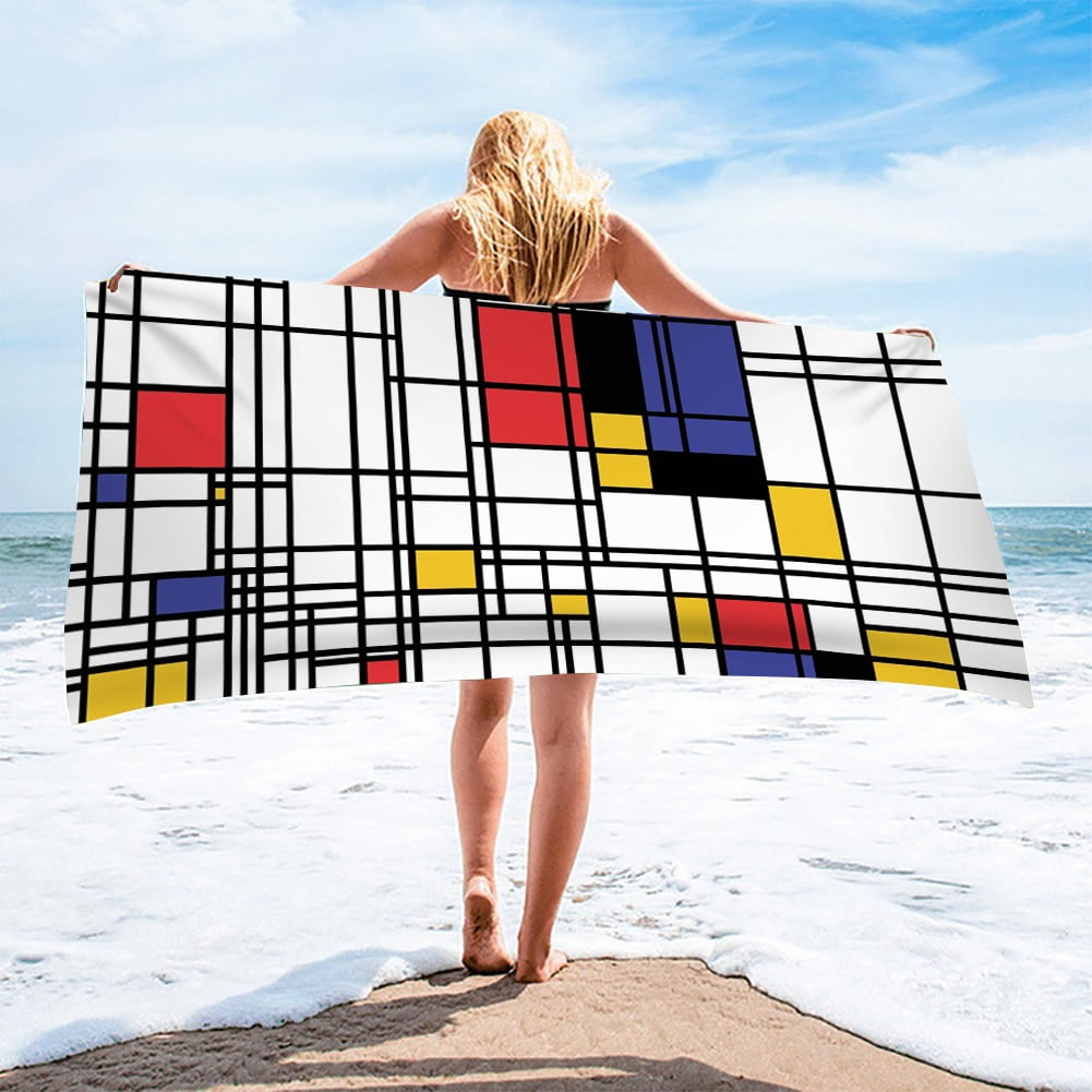 Beach Towel Retro Abstract Geometric Mondrian Prints Microfiber Quick ...