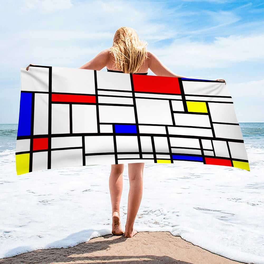 Beach Towel Retro Abstract Geometric Mondrian Prints Microfiber Quick ...