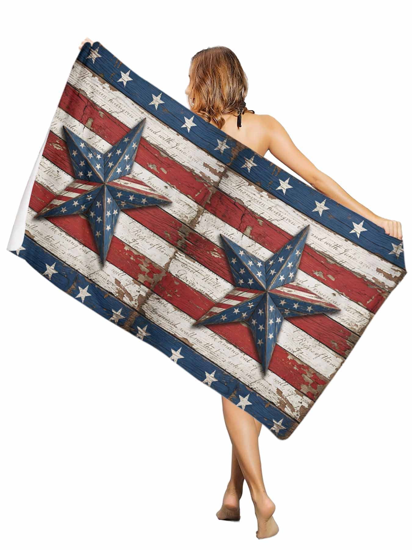 Beach Towel-Retro USA Flag Wood Texture Microfiber Absorbent Quick Dry ...