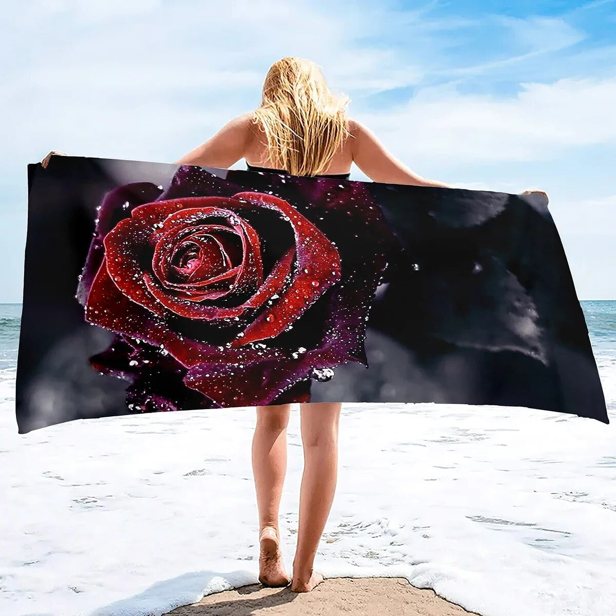 Beach Towel Rose Lightweight Terry Fabric Quick Dry Sandless Travel ...