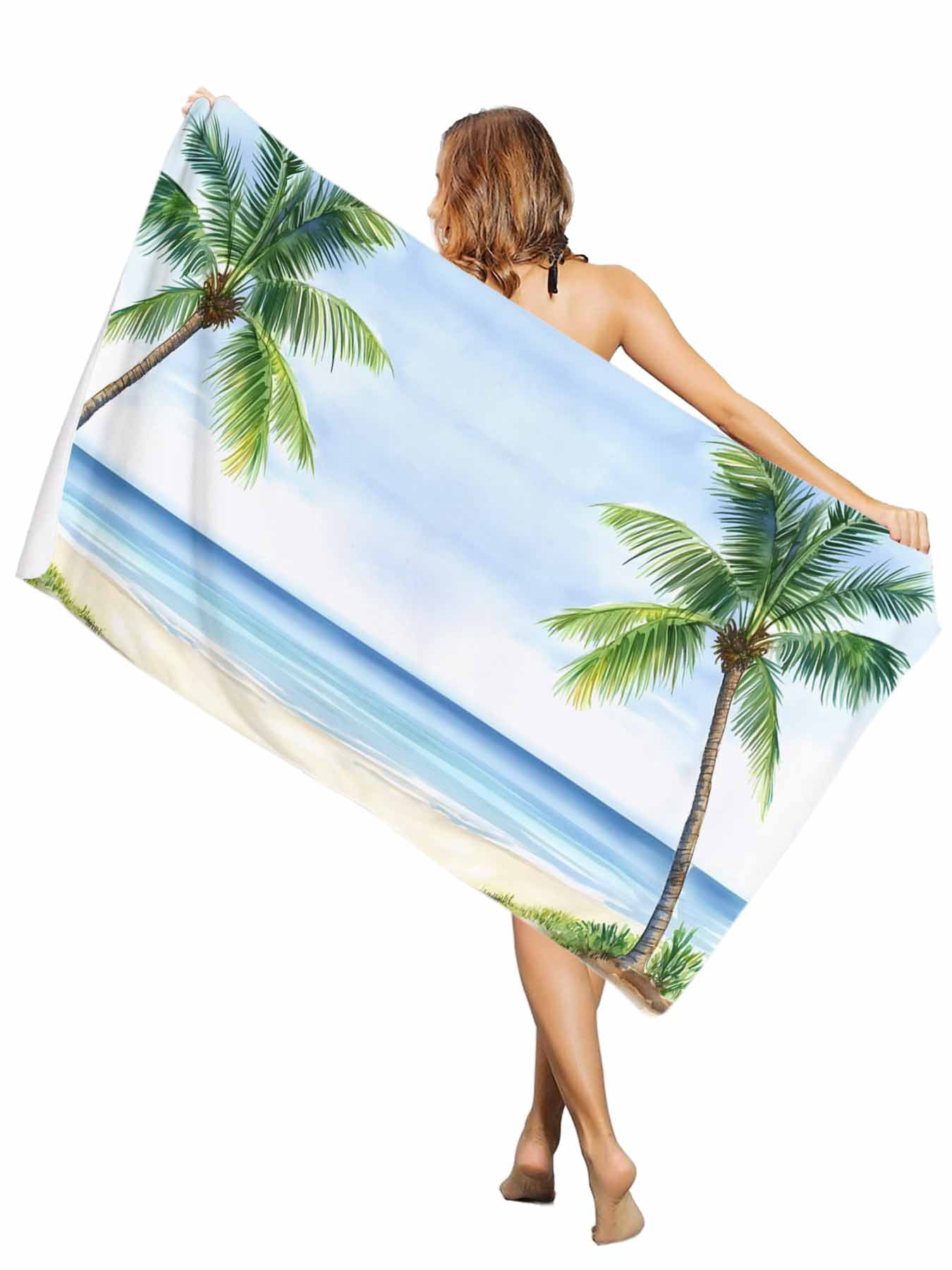 Beach Towel- Seaside Beach Palm Trees Microfiber Absorbent Quick Dry ...