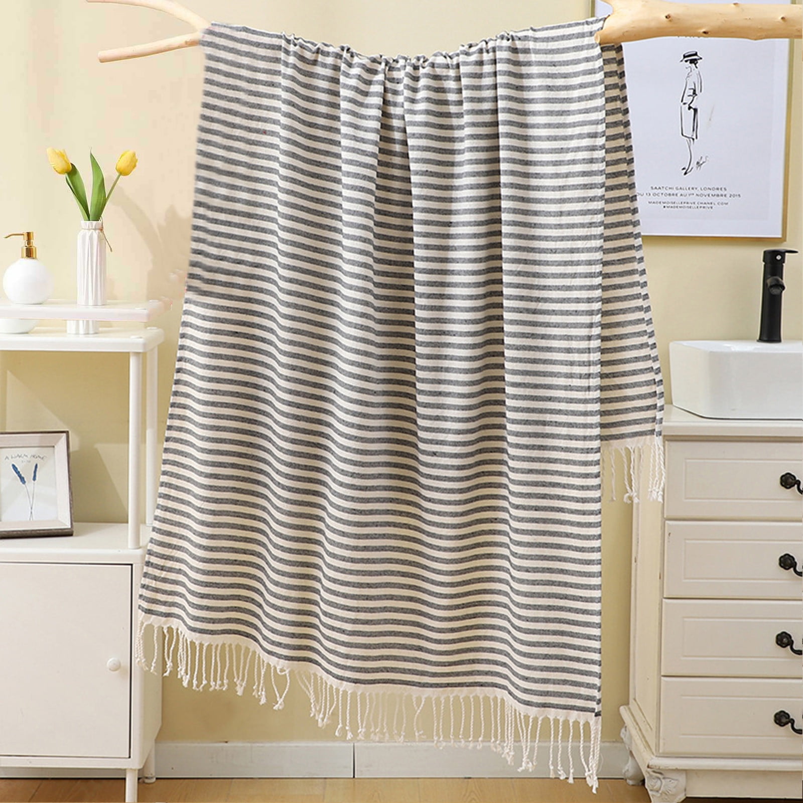 Beach Towel, Striped Towel with Fringe and Backpack, Oversized ...