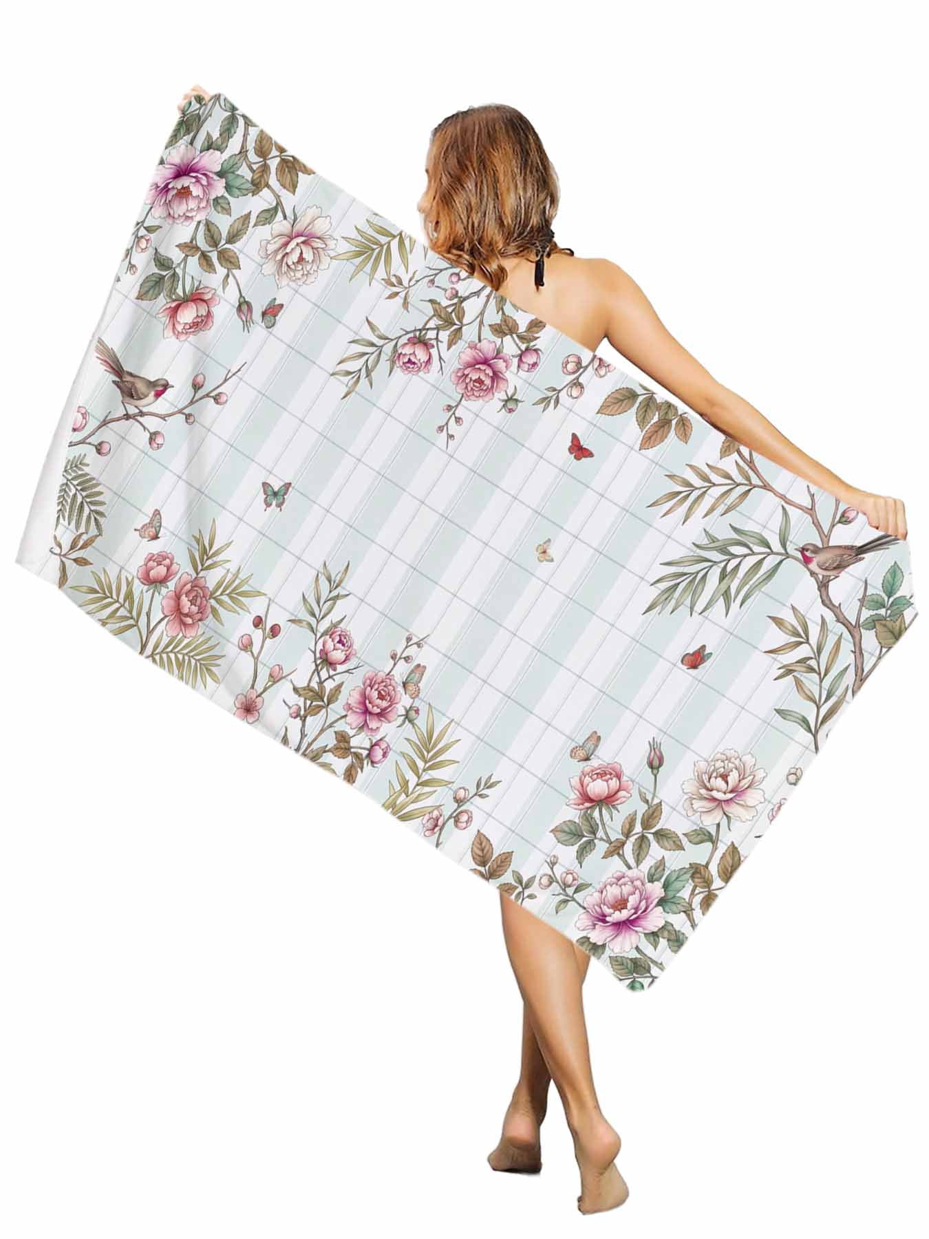 Beach Towel-Summer Flower Leaf Bird Butterfly Microfiber Absorbent ...