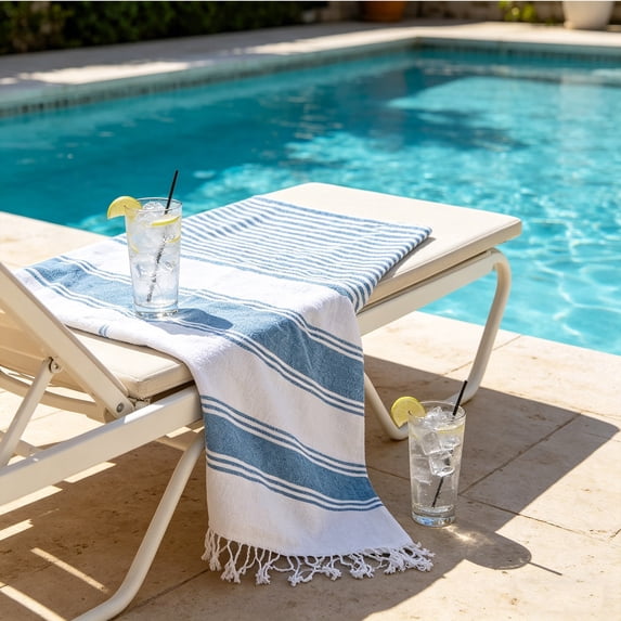 Beach Towel Tassel Striped Quick Dry Lightweight Polyester Bath Towel ...