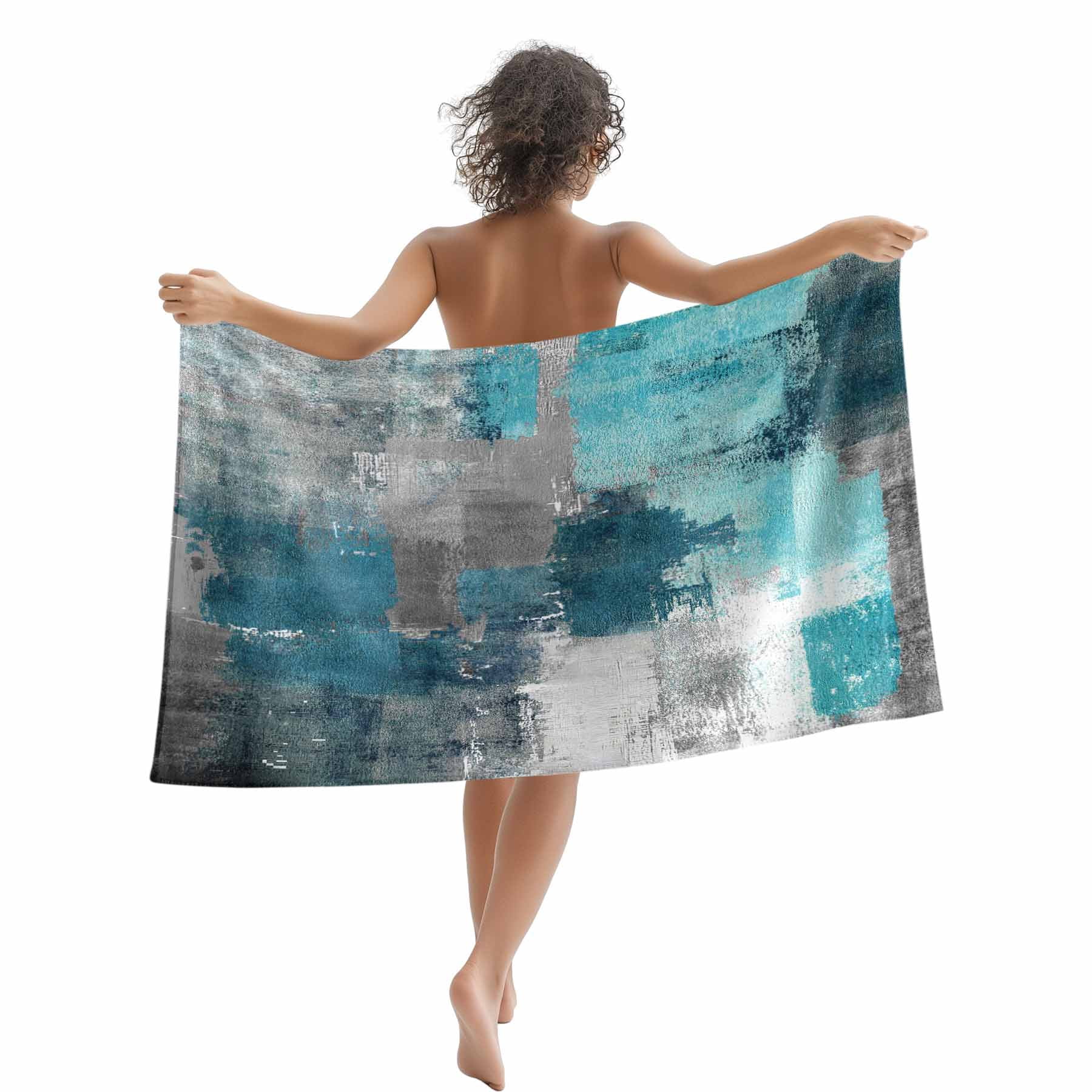 Beach Towel Teal Gray Block Bath Pool Towels Abstract Art Absorbent ...