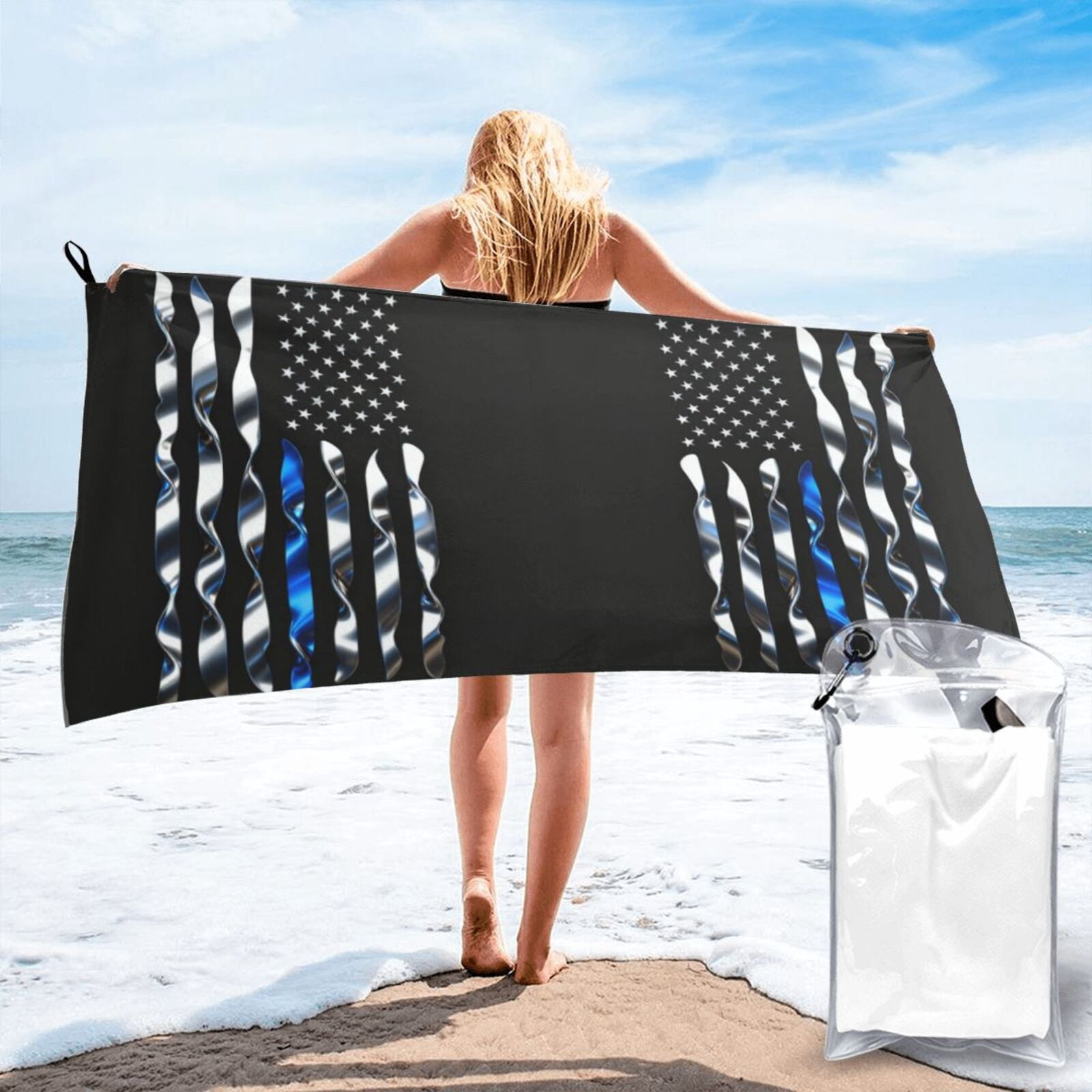 Beach Towel Thin Blue Line Flag Print Quick Dry Travel Towel for Beach ...