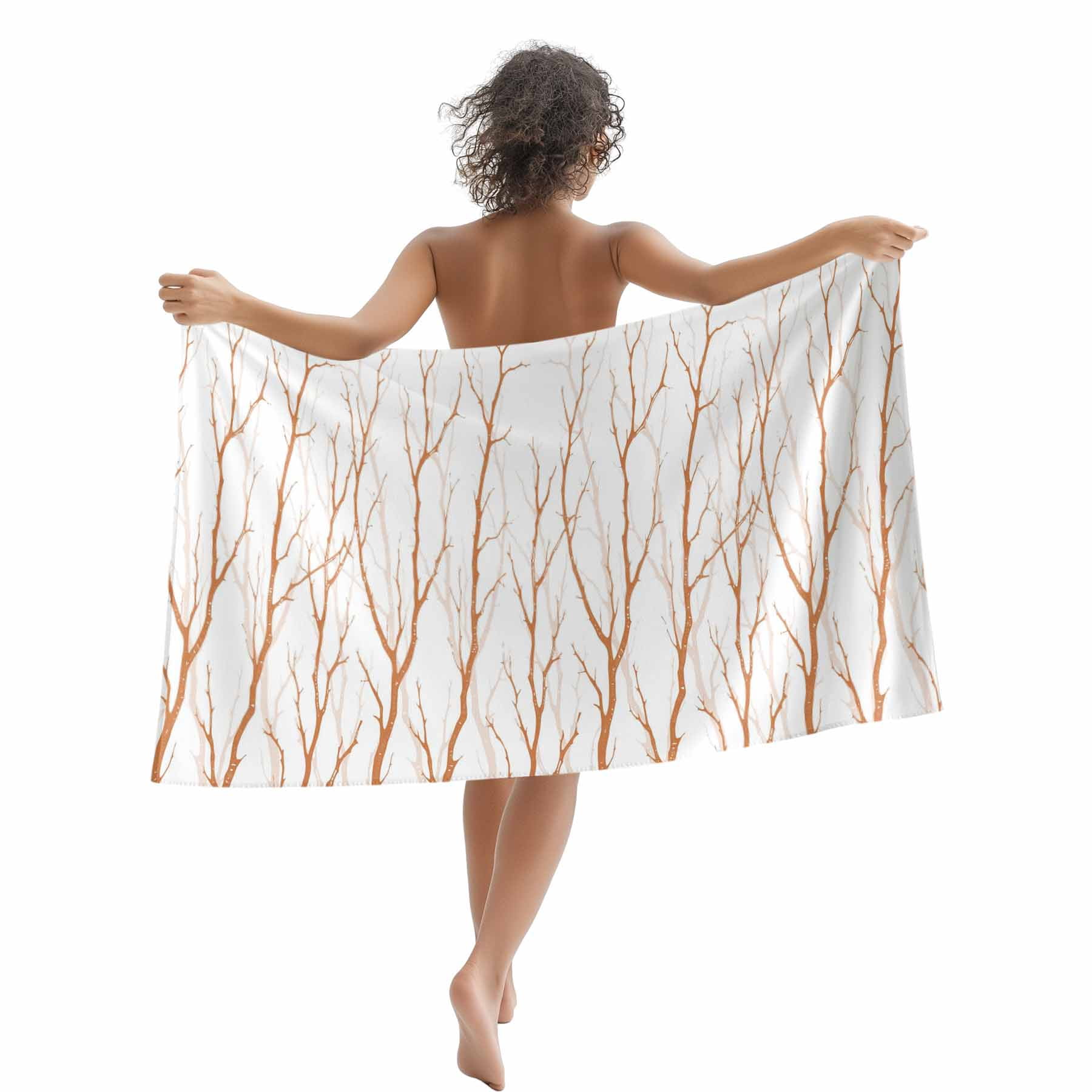 Beach Towel Tree Branches Bath Pool Towels Orange Bare Leaves Absorbent ...