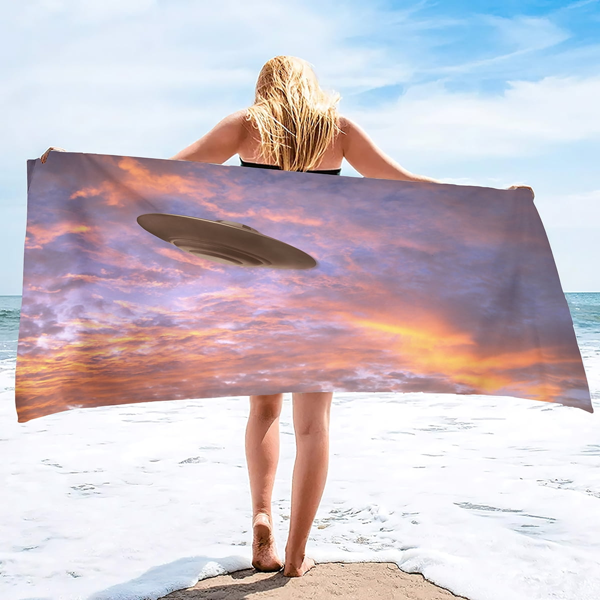 Beach Towel UFO Alien Sand Lightweight Quick Dry Thick Microfiber Beach Towel Cute Tropical Palm ...