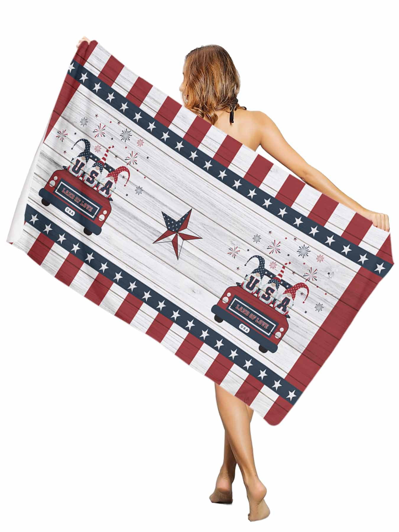 Beach Towel-USA Flag Gnomes and Truck Load of Love Microfiber Absorbent ...