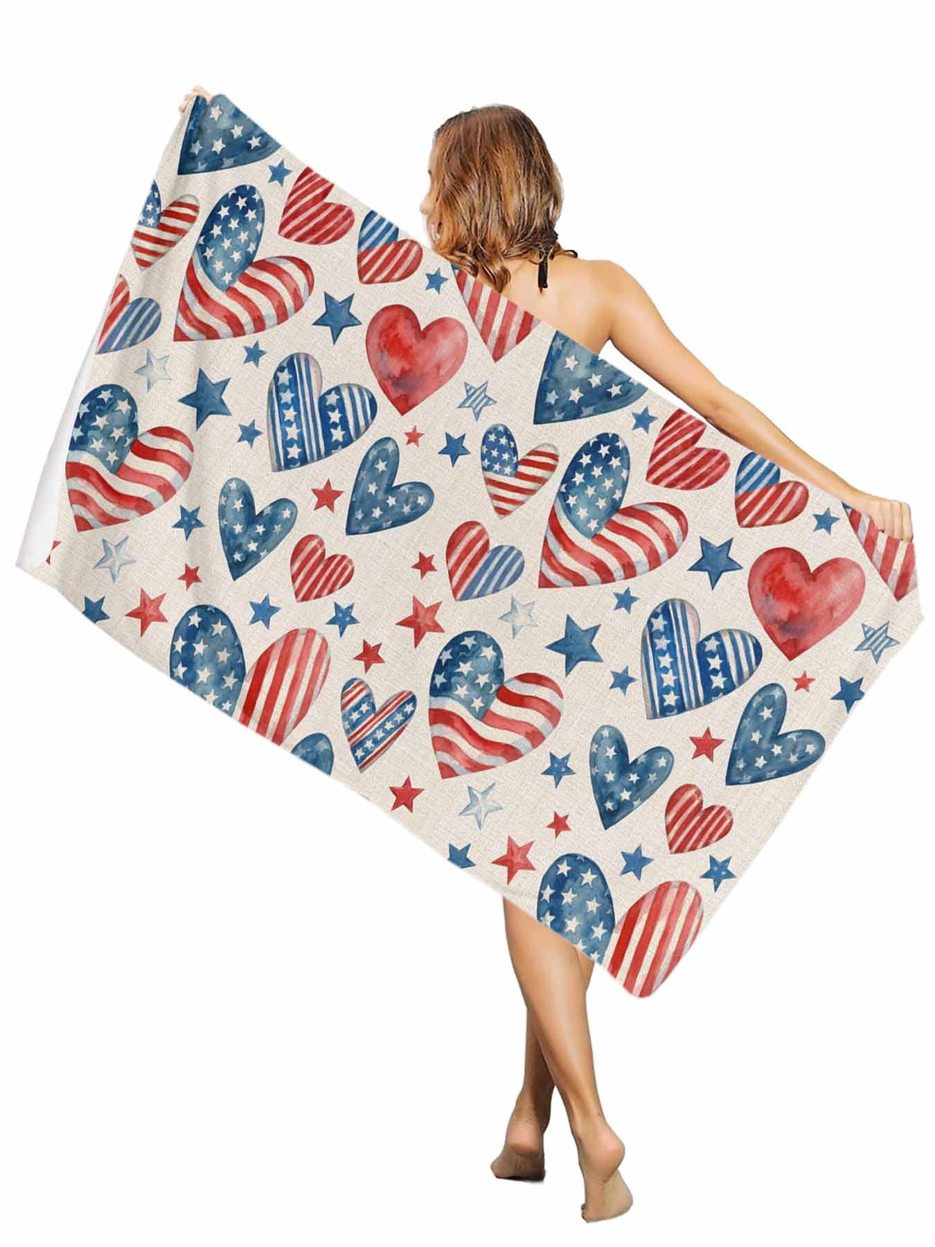 Beach Towel-USA Flag Star Love Heart Microfiber Absorbent Quick Dry ...