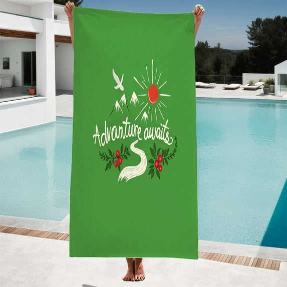 Beach Towel - Vibrant Green Background White Red Sun Snow - Capped ...
