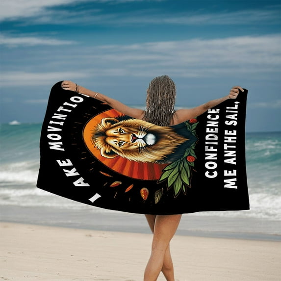 Beach Towel - Vibrant Orange Sun Green Leaves & Red Berries Design ...