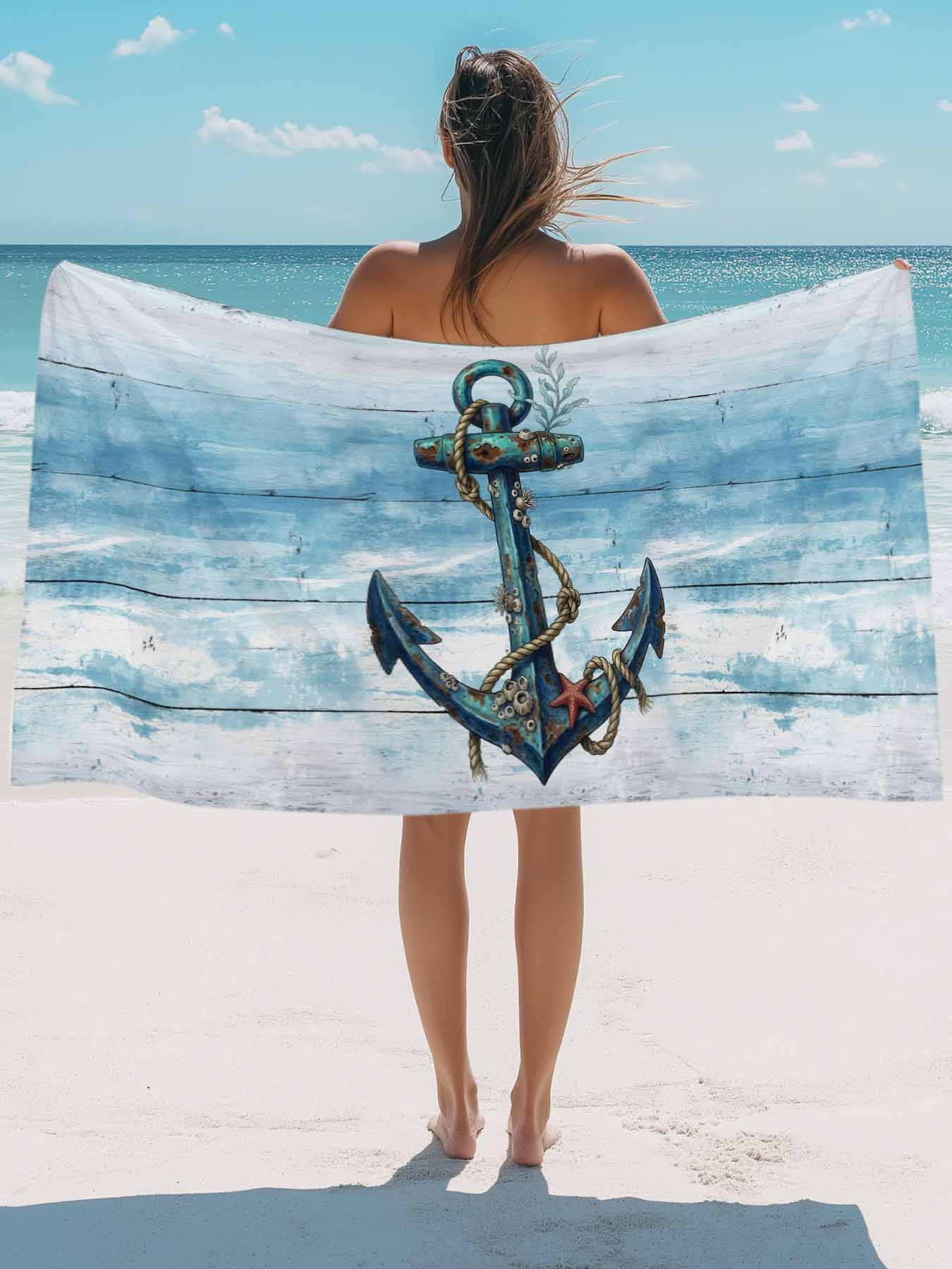 Beach Towel-Vintage Anchor Ocean Life Microfiber Absorbent Quick Dry ...