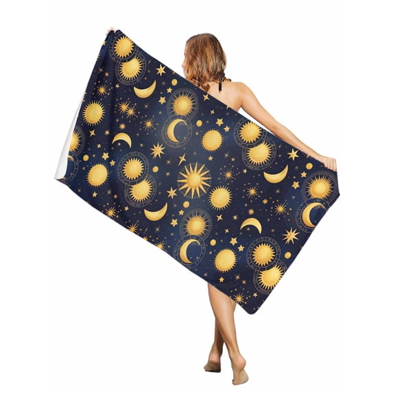 Beach Towel Yellow Star Moon Bath Pool Towels Fantasy Galaxy Starry ...