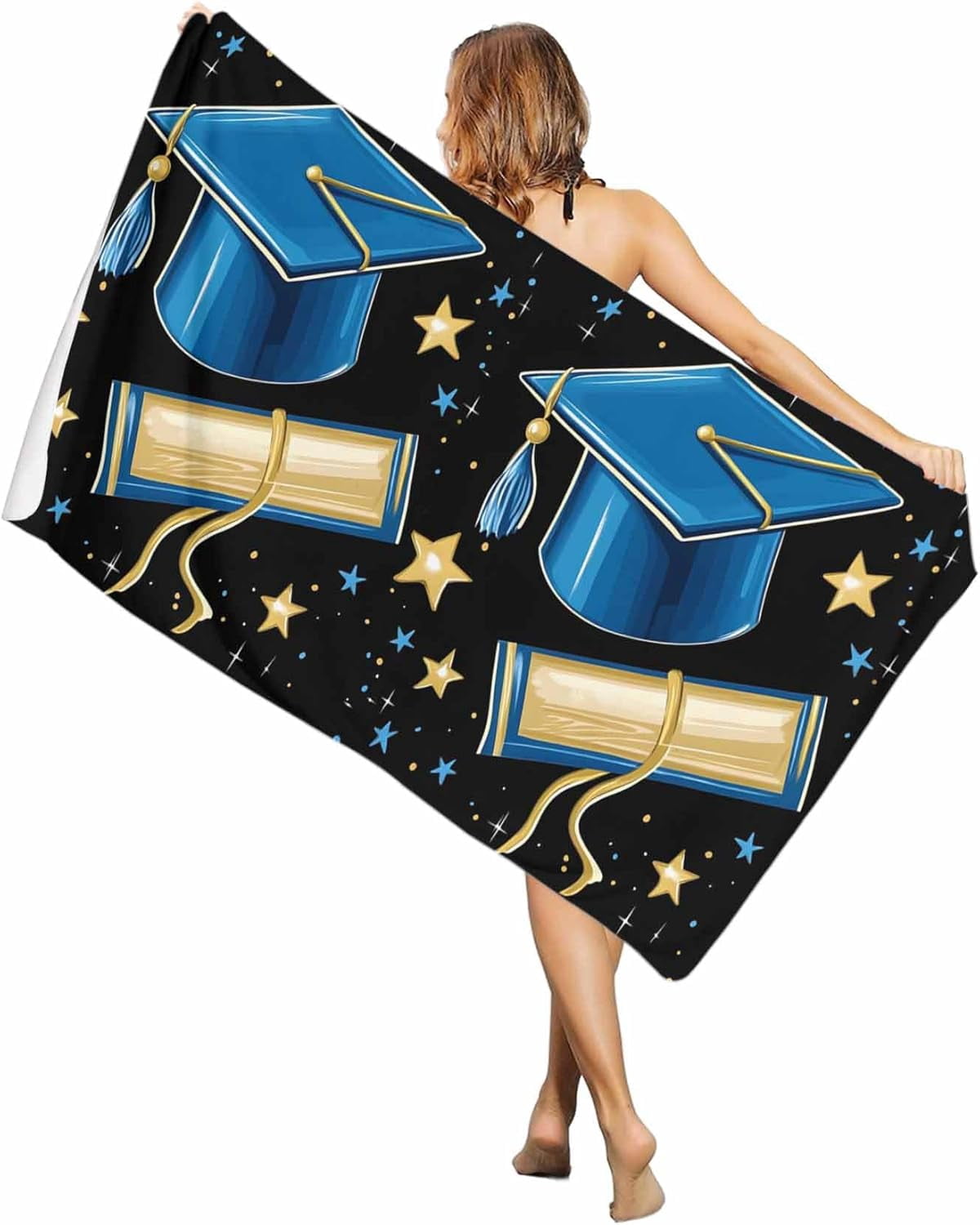 Beach Towels Large Quick Dry Absorbent Towels Blue Graduation Cap ...