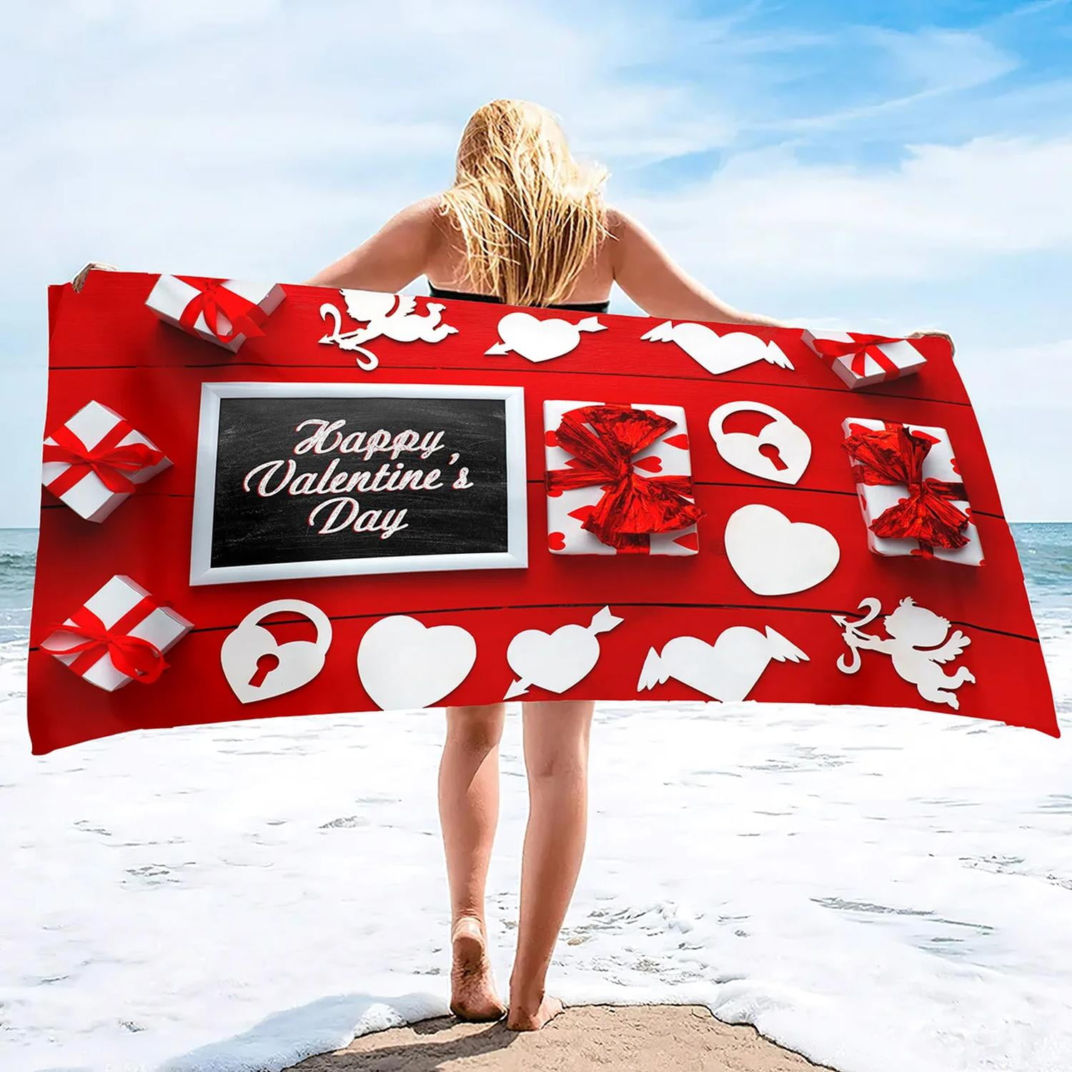 Beach Towels Ultra Soft Highly Absorbent Pink Wave Heart Small Bath ...