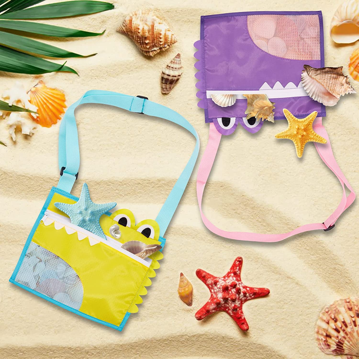 Beach Toy Mesh Beach Bags - Kids Shell Collecting Bags Cartoon ...