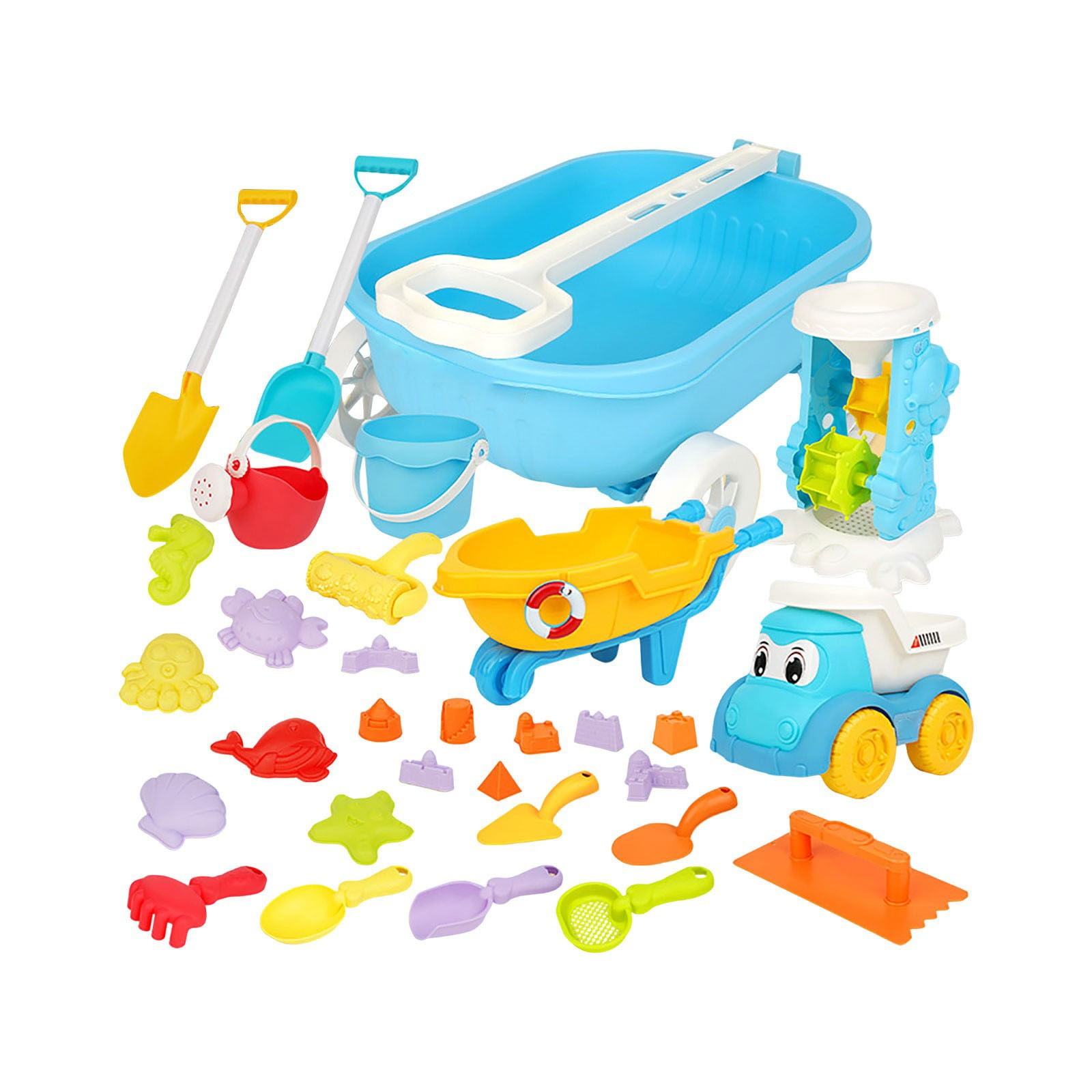 Beach Toy Set for Kids with Trailer and Sand Tools, Outdoor Water Play ...