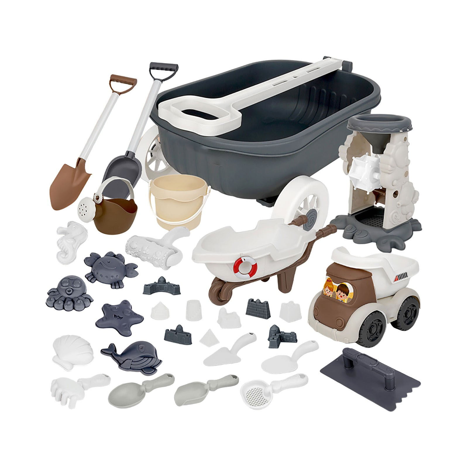 Beach Toy Set for Kids with Trailer and Sand Tools, Outdoor Water Play ...
