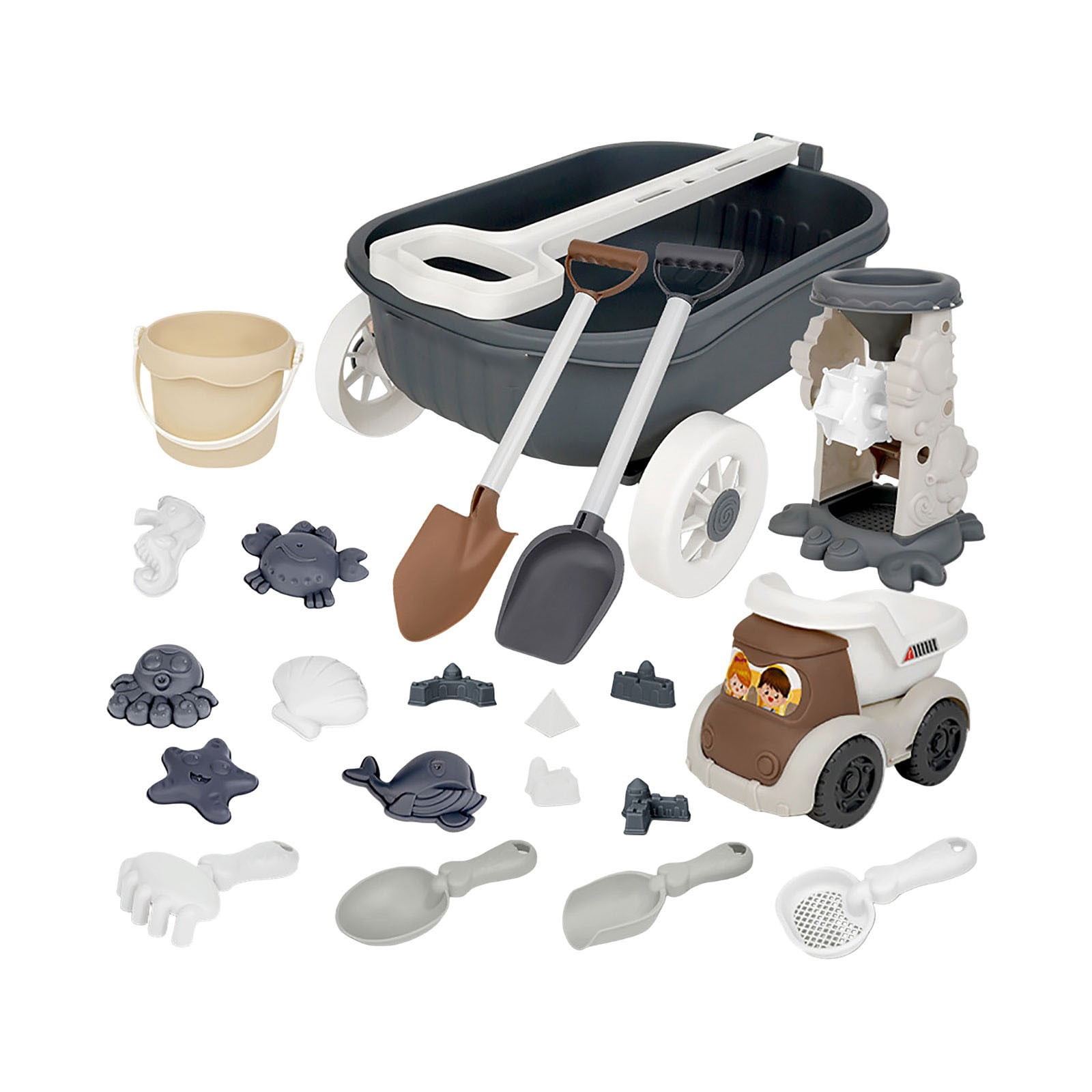 Beach Toy Set for Kids with Trailer and Sand Tools, Outdoor Water Play ...