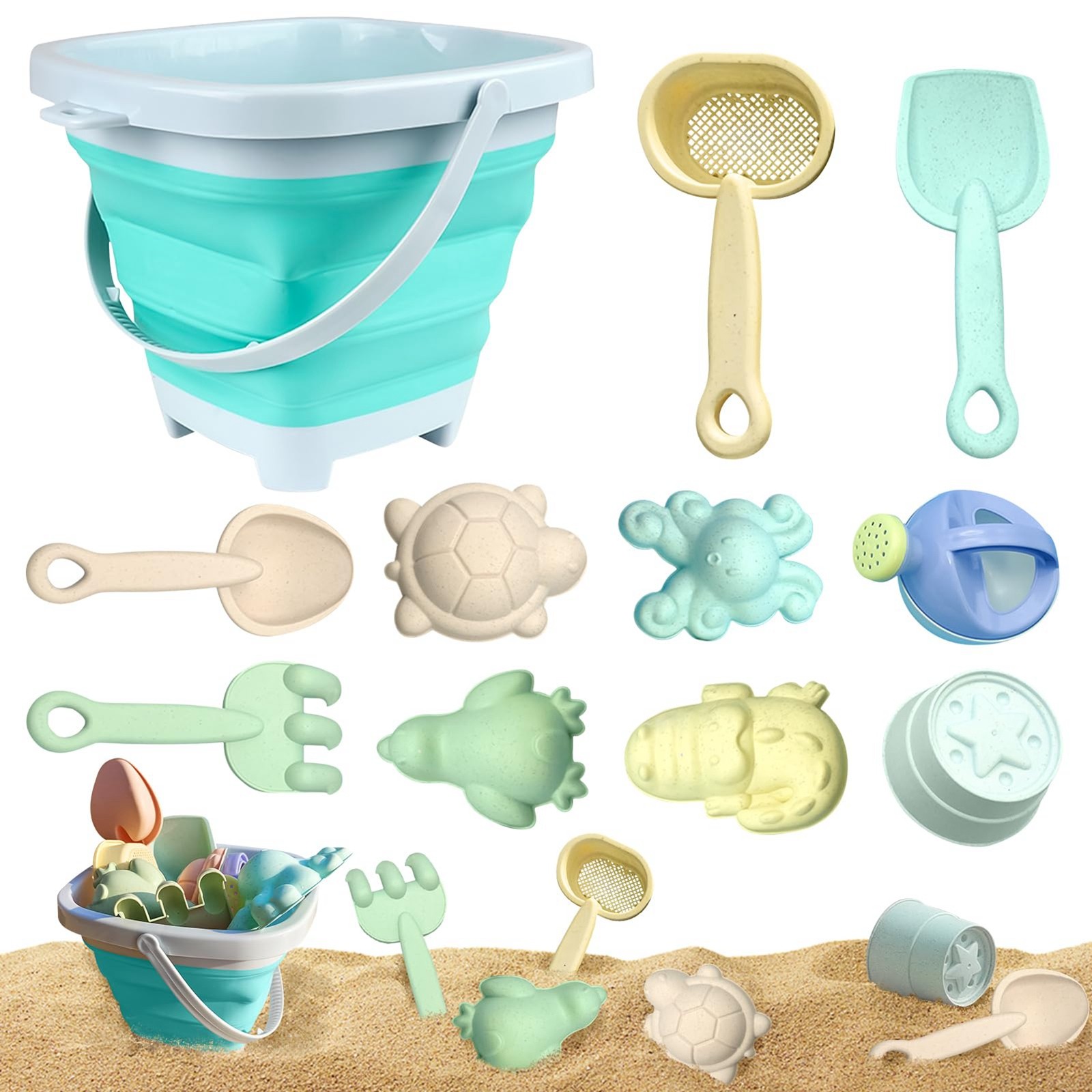 Beach Toy Set New Water Play Beach Folding Bucket Sand Digging Shovel ...