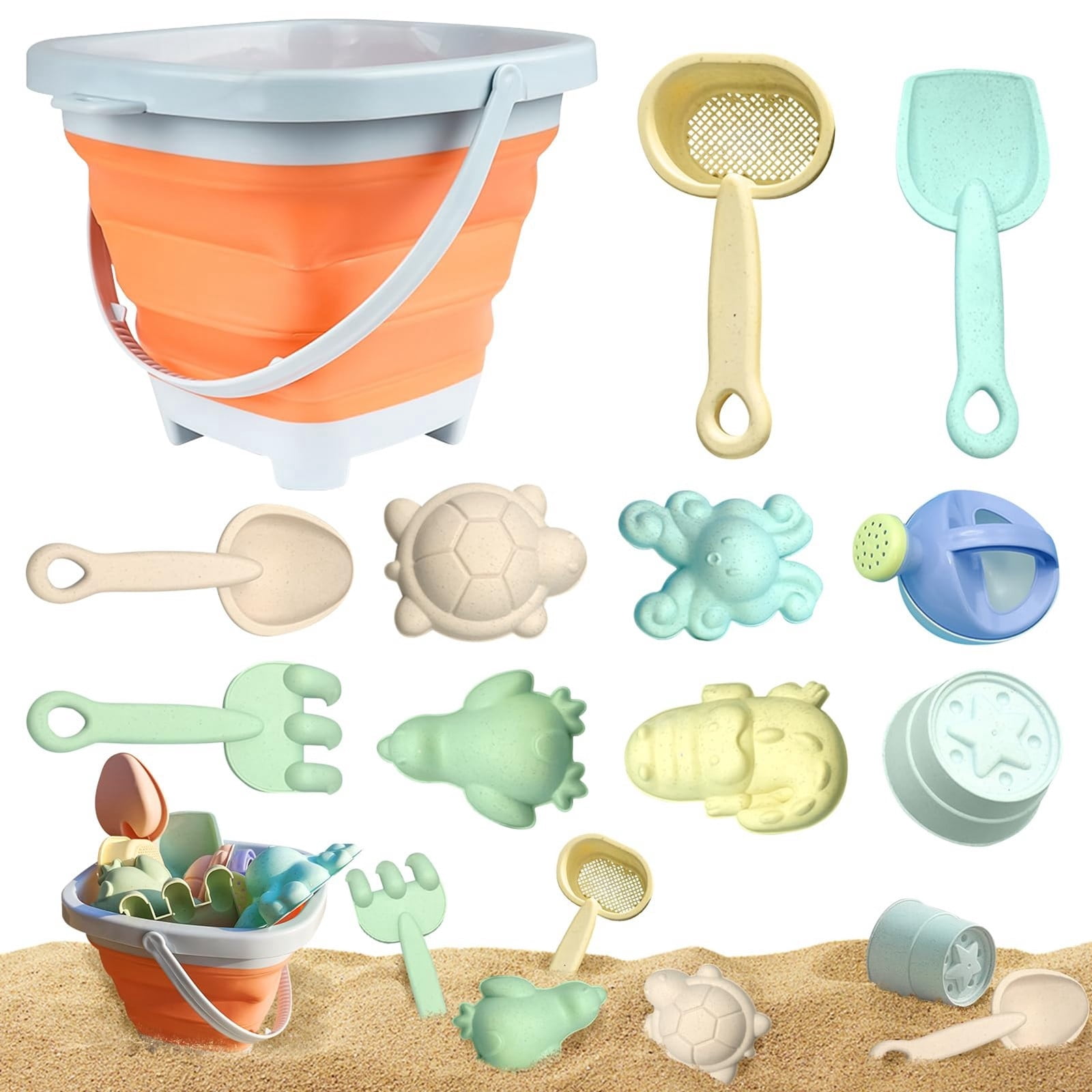 Beach Toy Set New Water Play Beach Folding Bucket Sand Digging Shovel ...