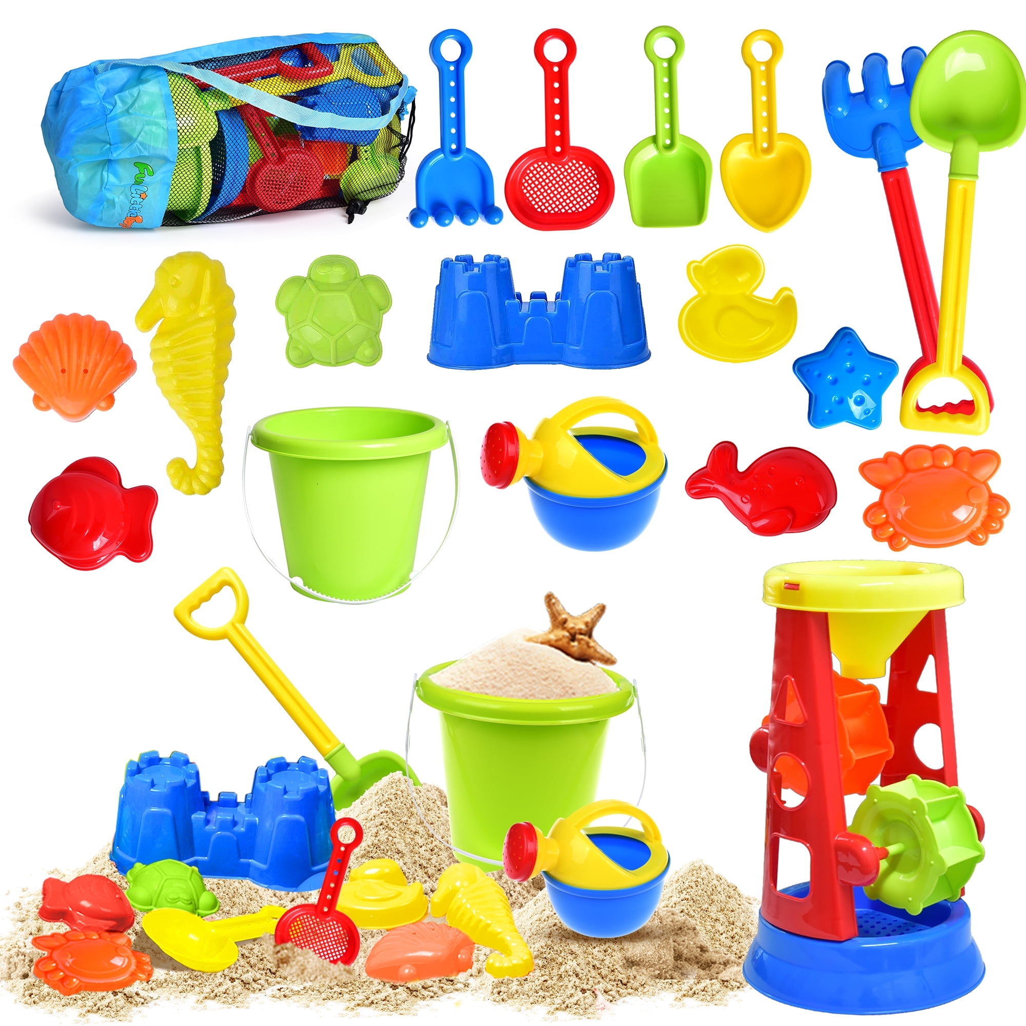Fun Little Toys 19 Pcs Toddler Summer Play Sandcastle Building Kit ...