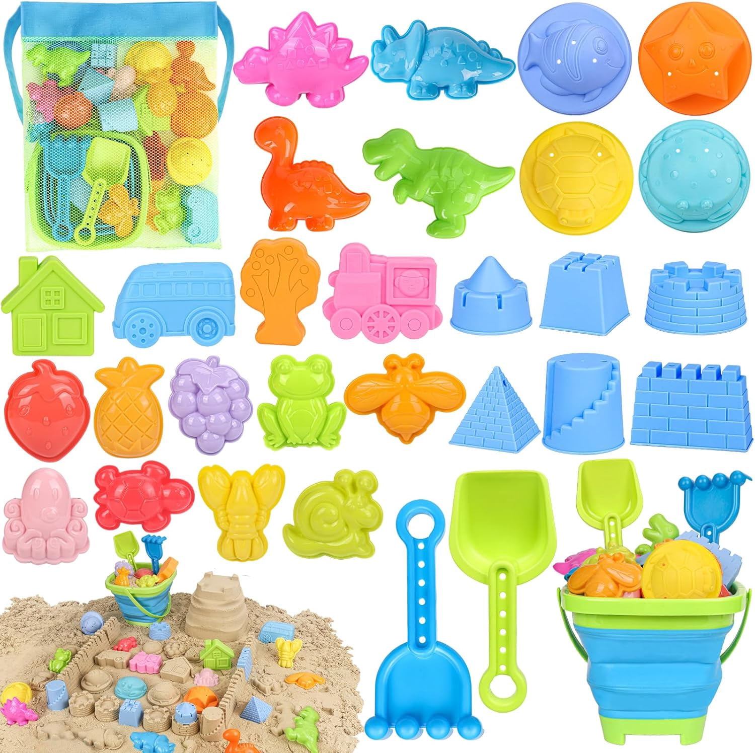 Beach Toys, Ice Cream Sand Toys for Toddlers, with Collapsible Bucket ...
