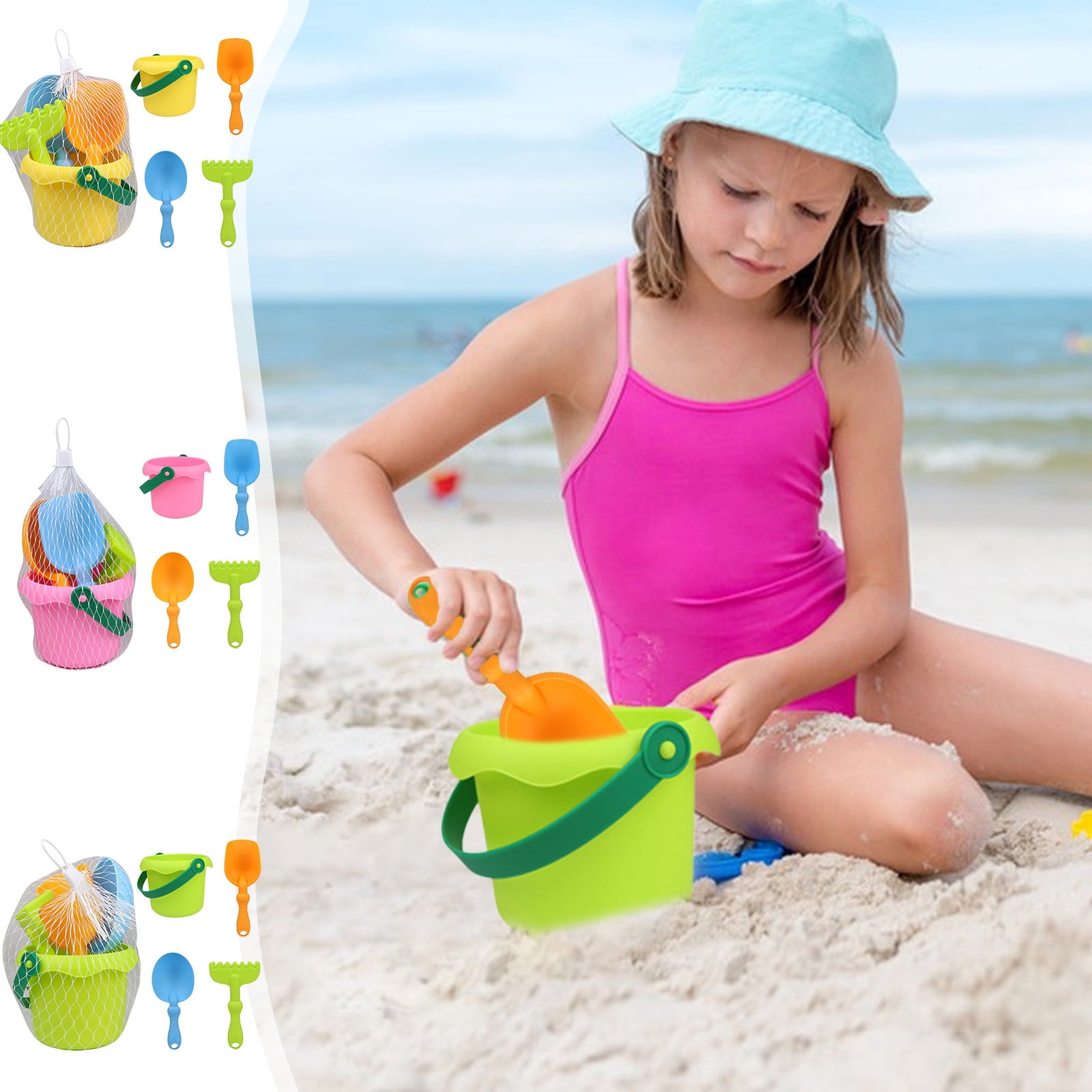 Beach Toys for Kids, 4-Piece Colorful Plastic Beach Shovel and Bucket ...