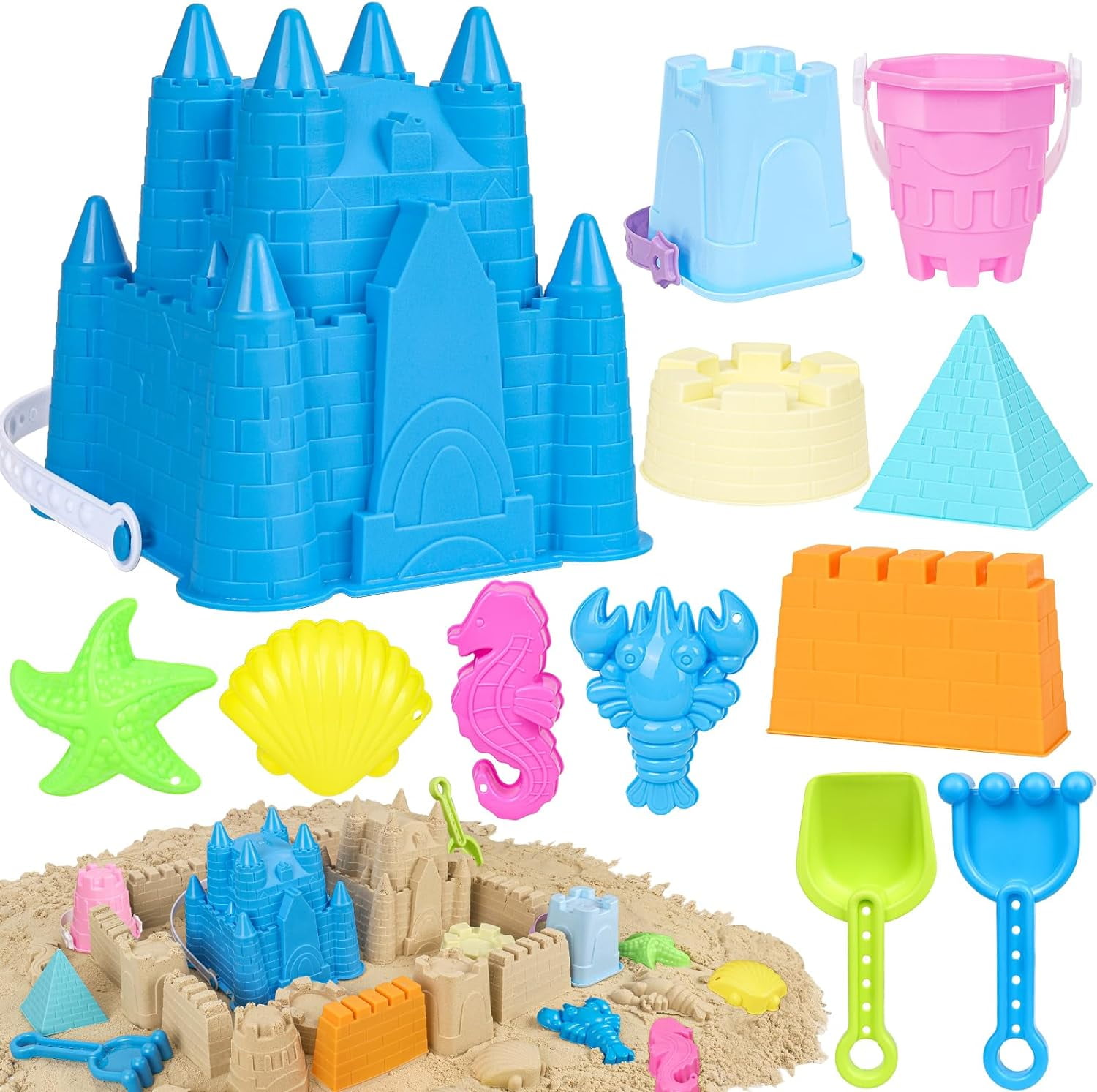 Beach Toys Sand Toys for Kids, Sand Castle Toys with Castle Bucket ...
