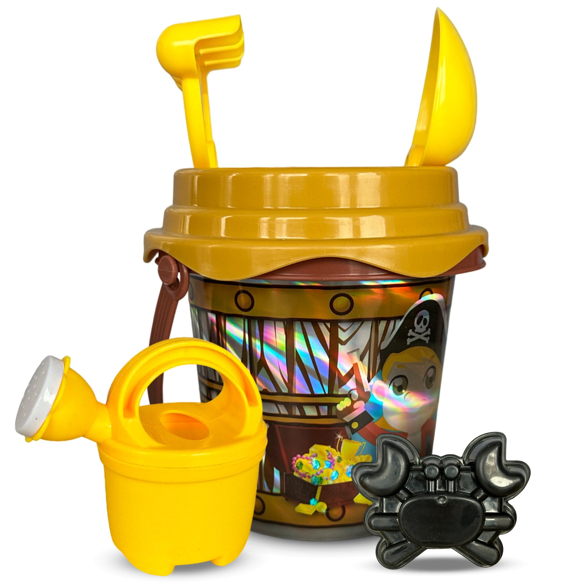 Beach Toys Set of 6, Sand Box Toys, Pirate Decorated Sand Bucket, Beach ...