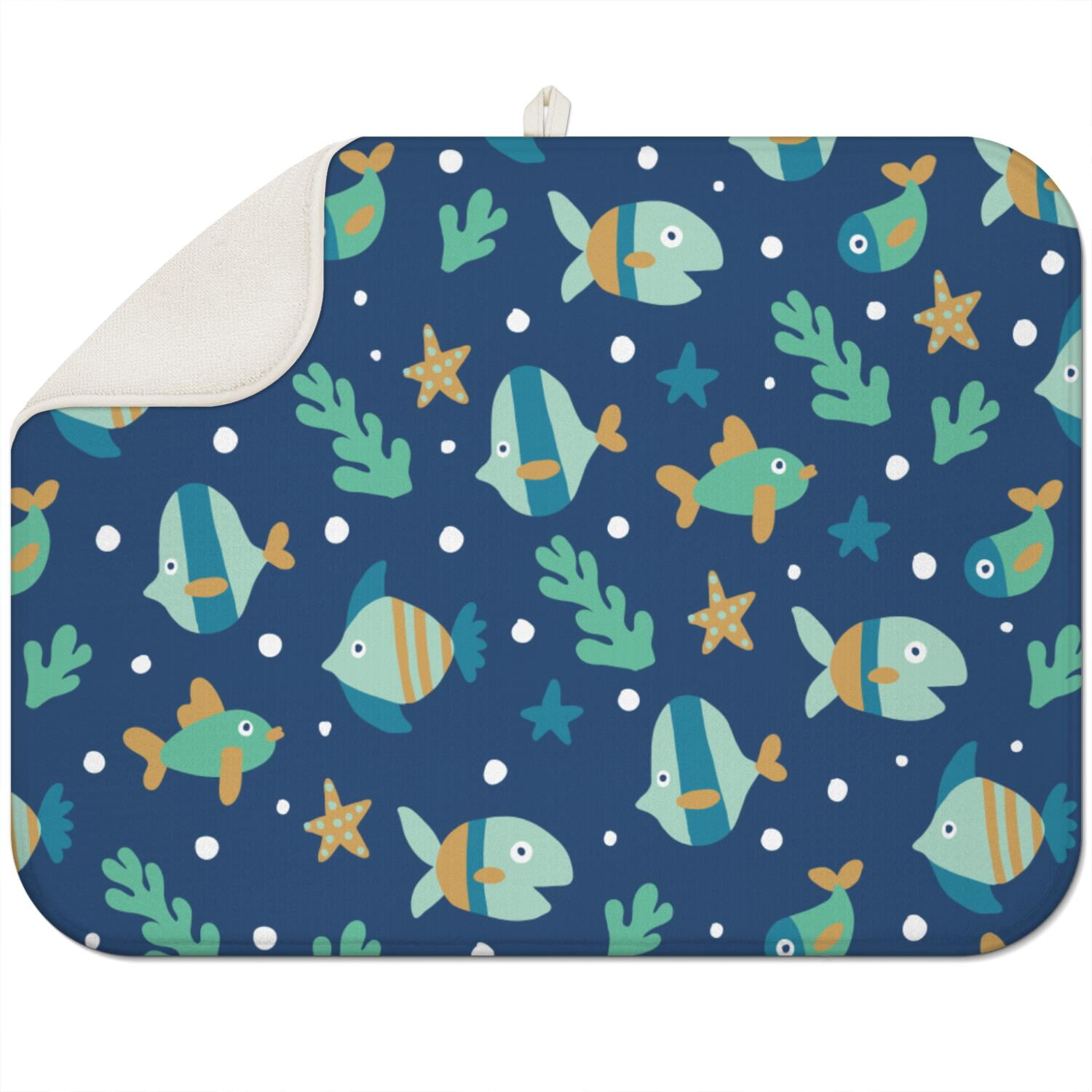Beach Tropical Fish Kitchen Drying Mat - Super Absorbent Microfiber ...