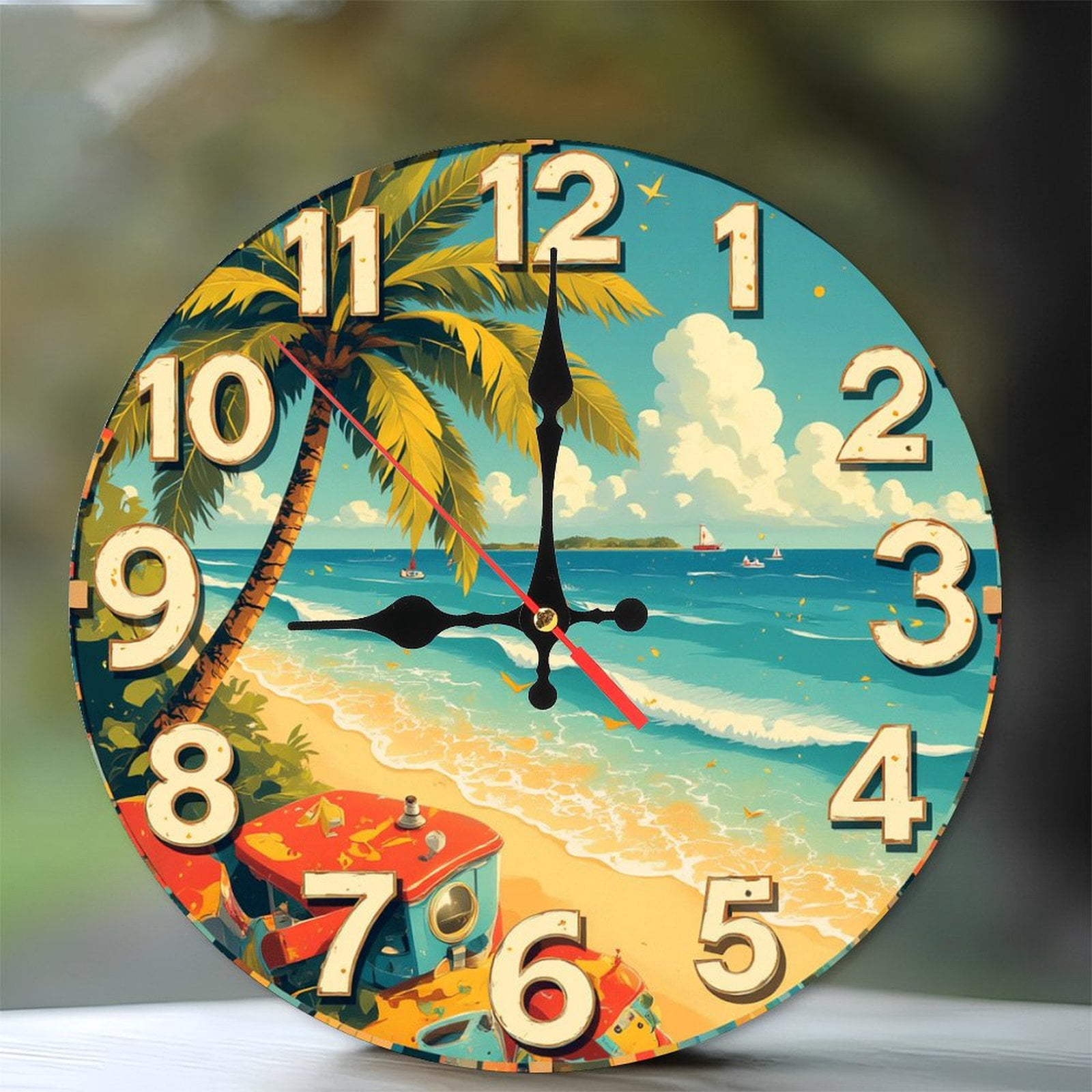 Beach Tropical Ocean Summer Wall Clock Vintage Decor 10-Inch Silent ...