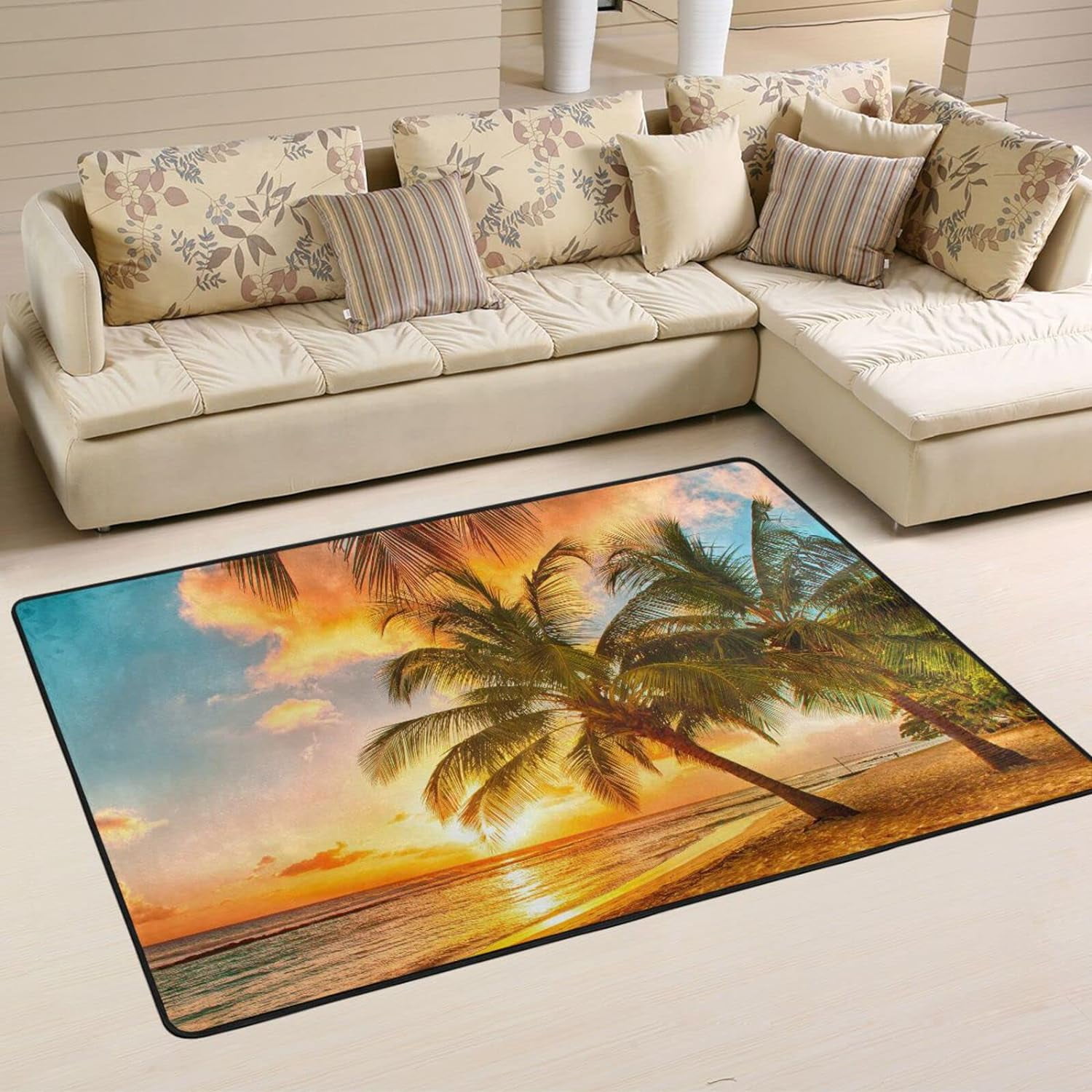 Dreamtimes Beach Tropical Palms Tree Area Rug 72x48in Sunset Summer Non ...