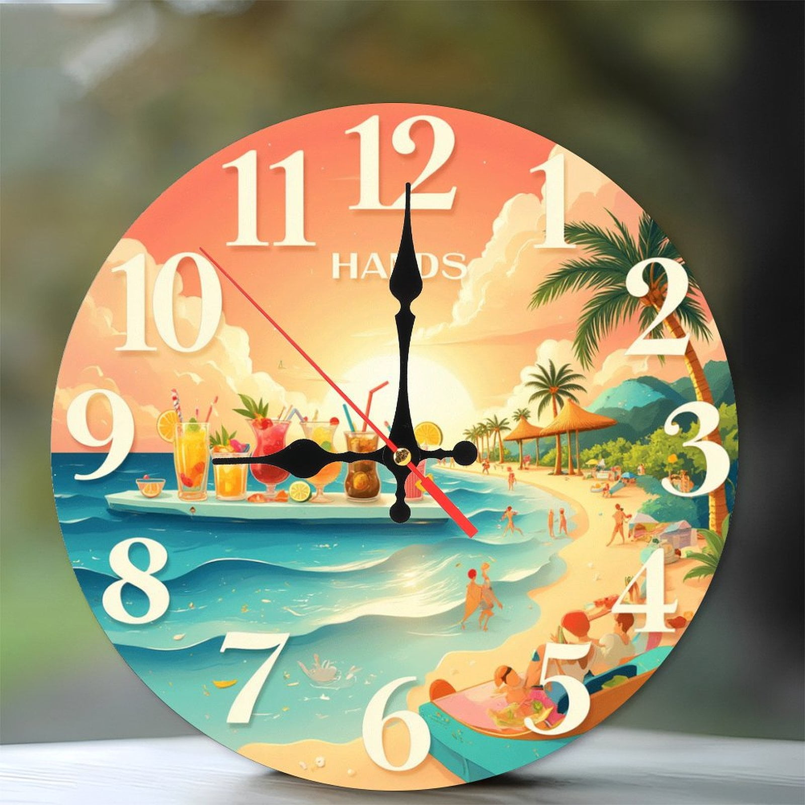 Beach Tropical Summer Cocktail Sunset Clock Wall Decor 10-Inch Silent ...