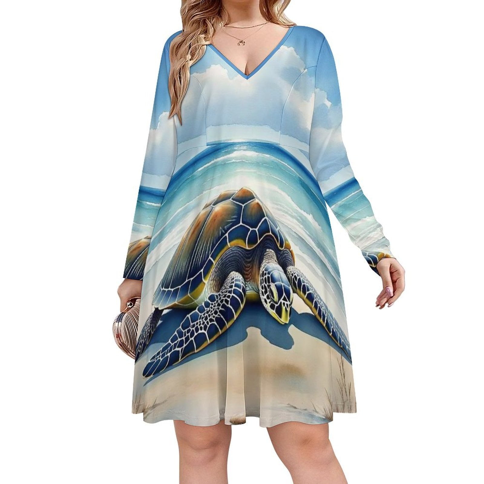 Beach Turtle Long Sleeve Dresses For Women Vintage Elegant Party Dress ...