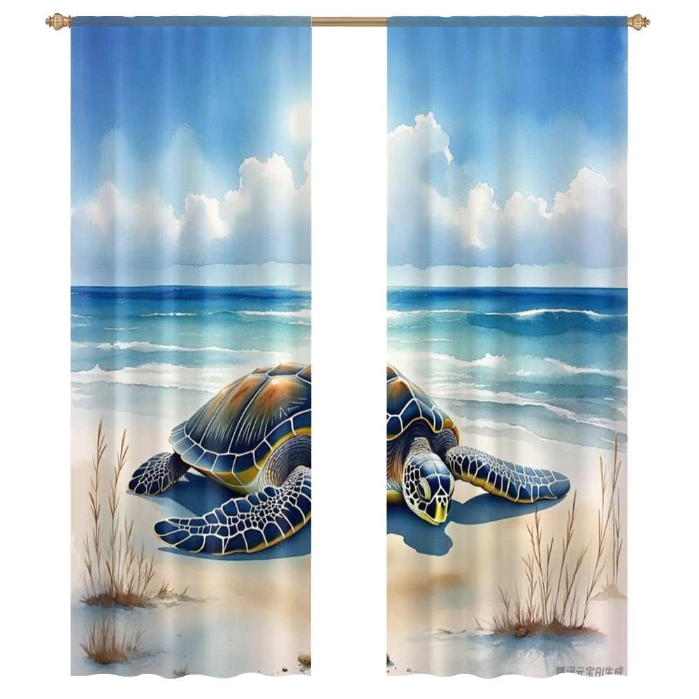 Beach Turtle Sheer Voile Curtain Window Tulle Curtains For Living Room ...