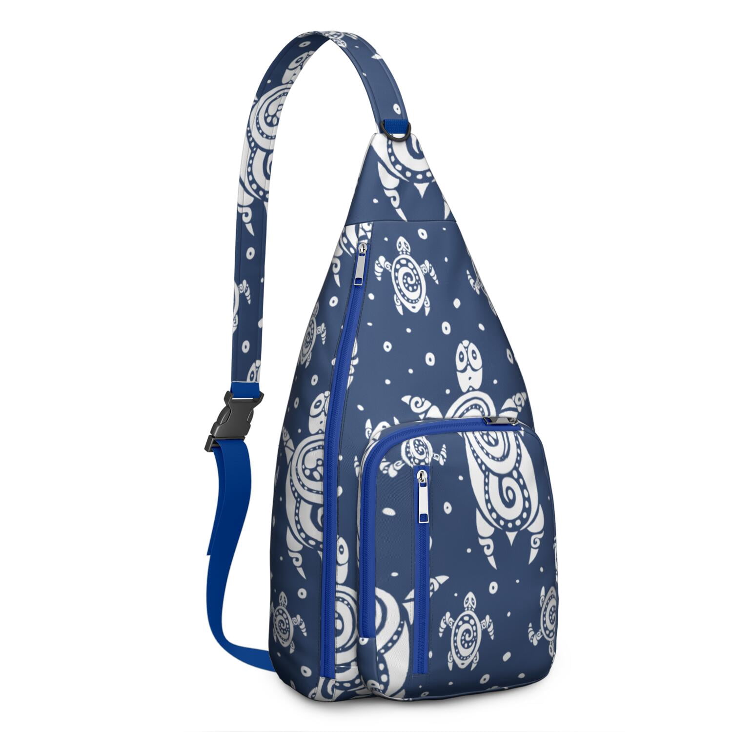 Beach Turtle Sling Backpack - Cute Cartoon Ocean Creature Print, Multi ...