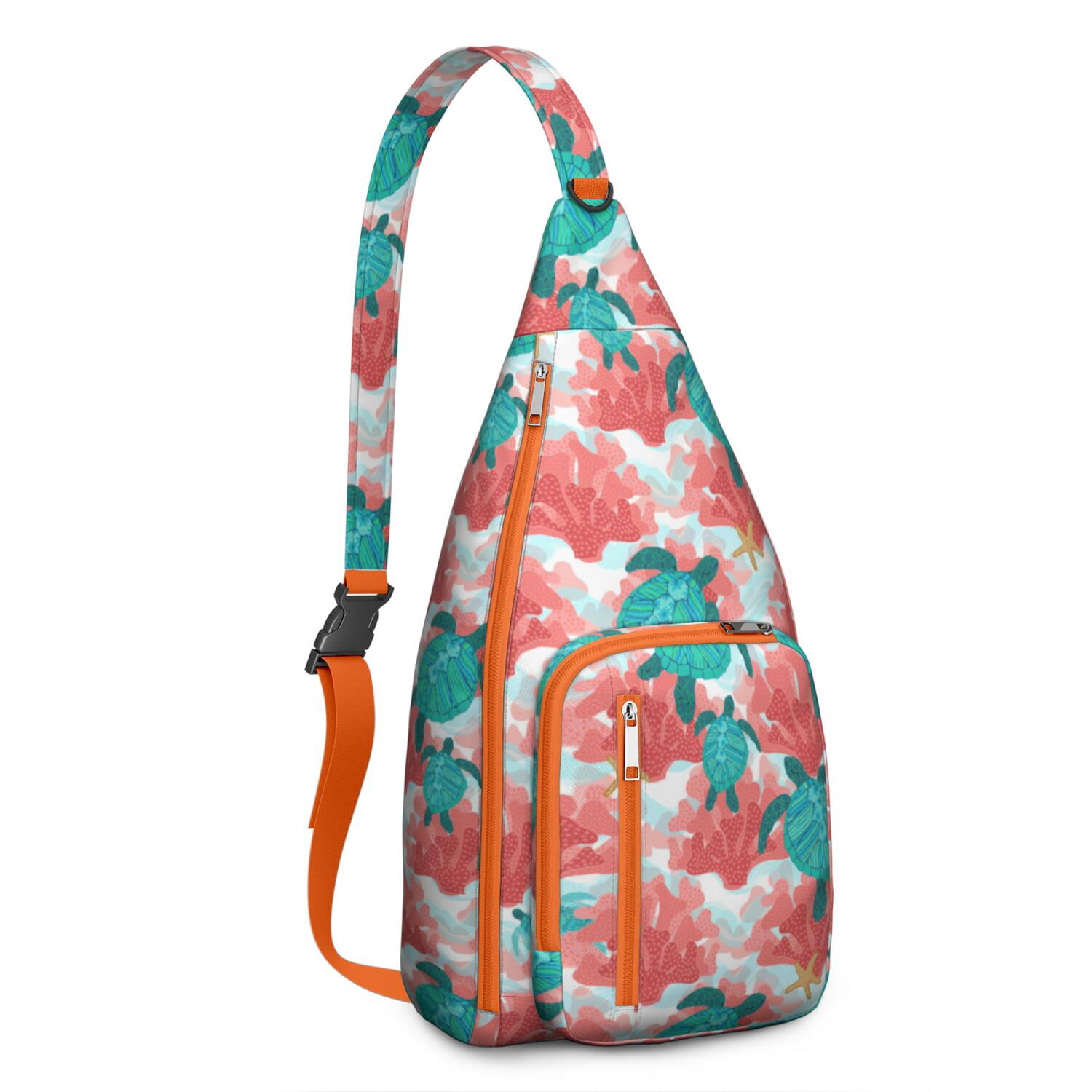 Beach Turtle Sling Backpack - Cute Cartoon Ocean Creature Print, Multi ...
