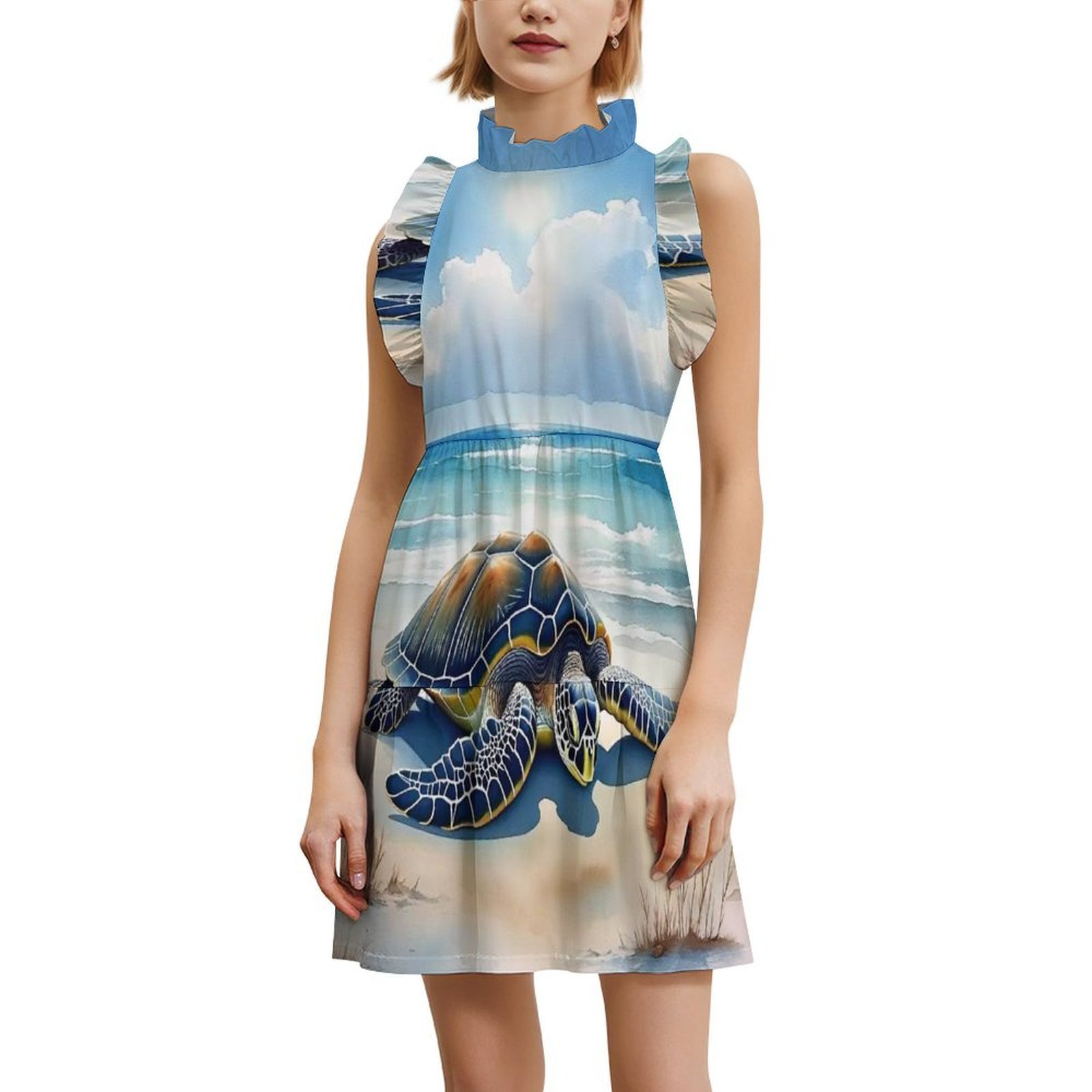 Beach Turtle Women's Fashion Casual Dress Summer Stand Up Collar ...