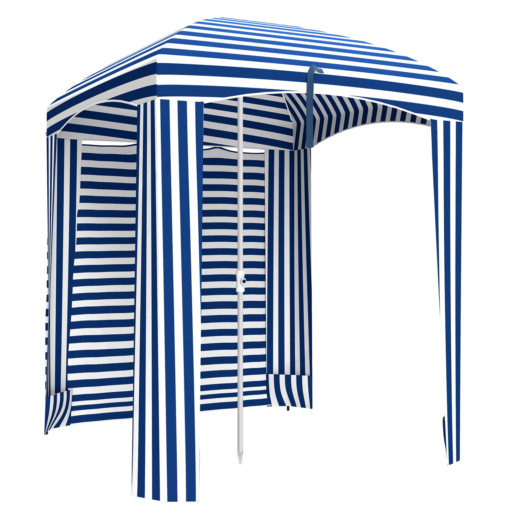 Beach Umbrella 5.8' Cabana with Walls & Vents - Blue White Stripe ...