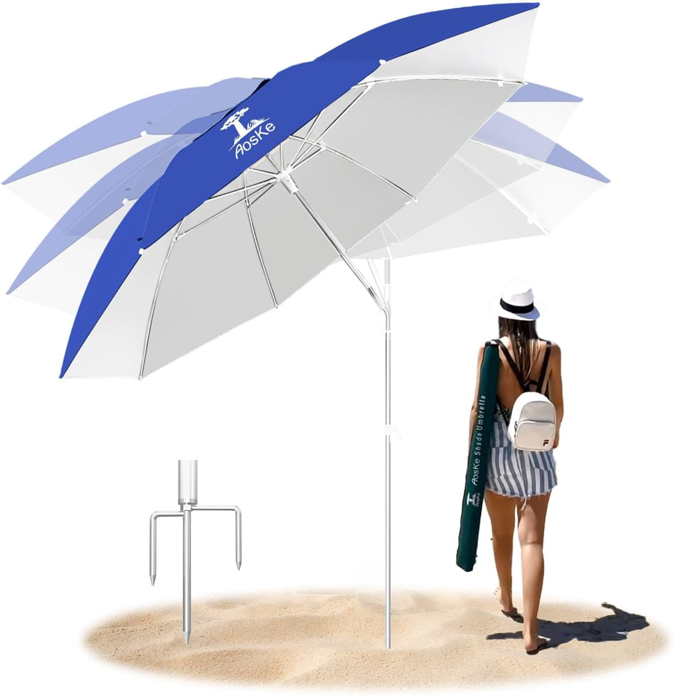 Beach Umbrella 7FT Portable - Patio Umbrella with Sand Anchor Tilt Vent ...