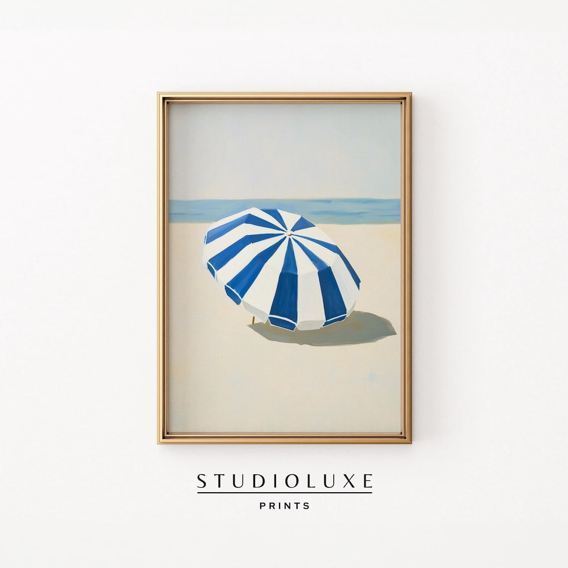 Beach Umbrella Minimalist Coastal Blue And White Stripes Poster ...