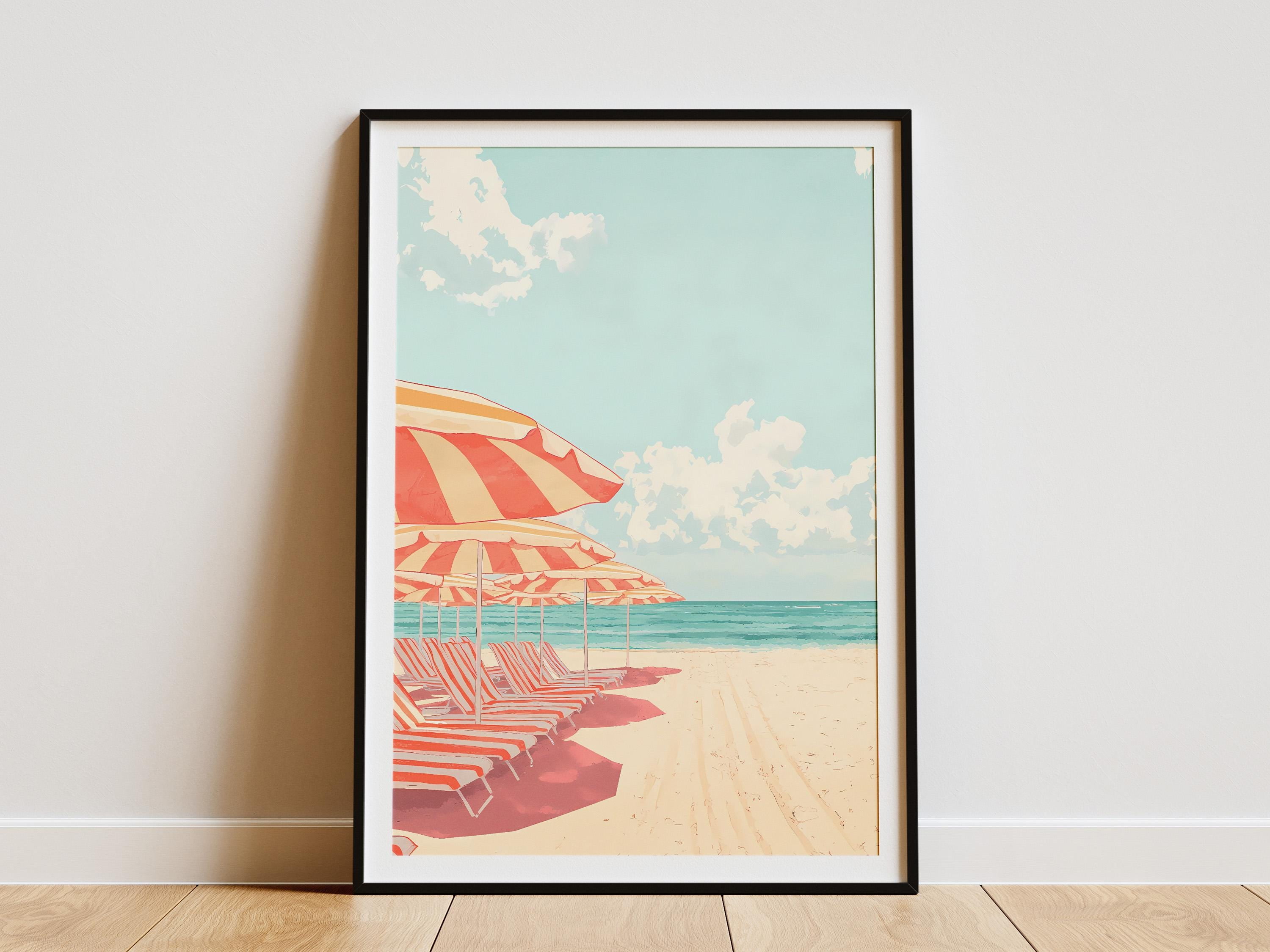 Beach Umbrella Poster Summer Vacation Print Coastal Decor Summertime ...