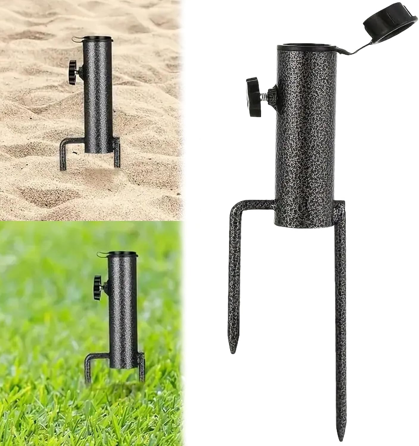 NICERIO Ground Insert Umbrella Stand Steel Black for Beach 1Pcs 13.2X1 ...