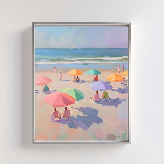 Beach Umbrella Wall Art Vibrant Coastal Landscape With Pastel Colors ...